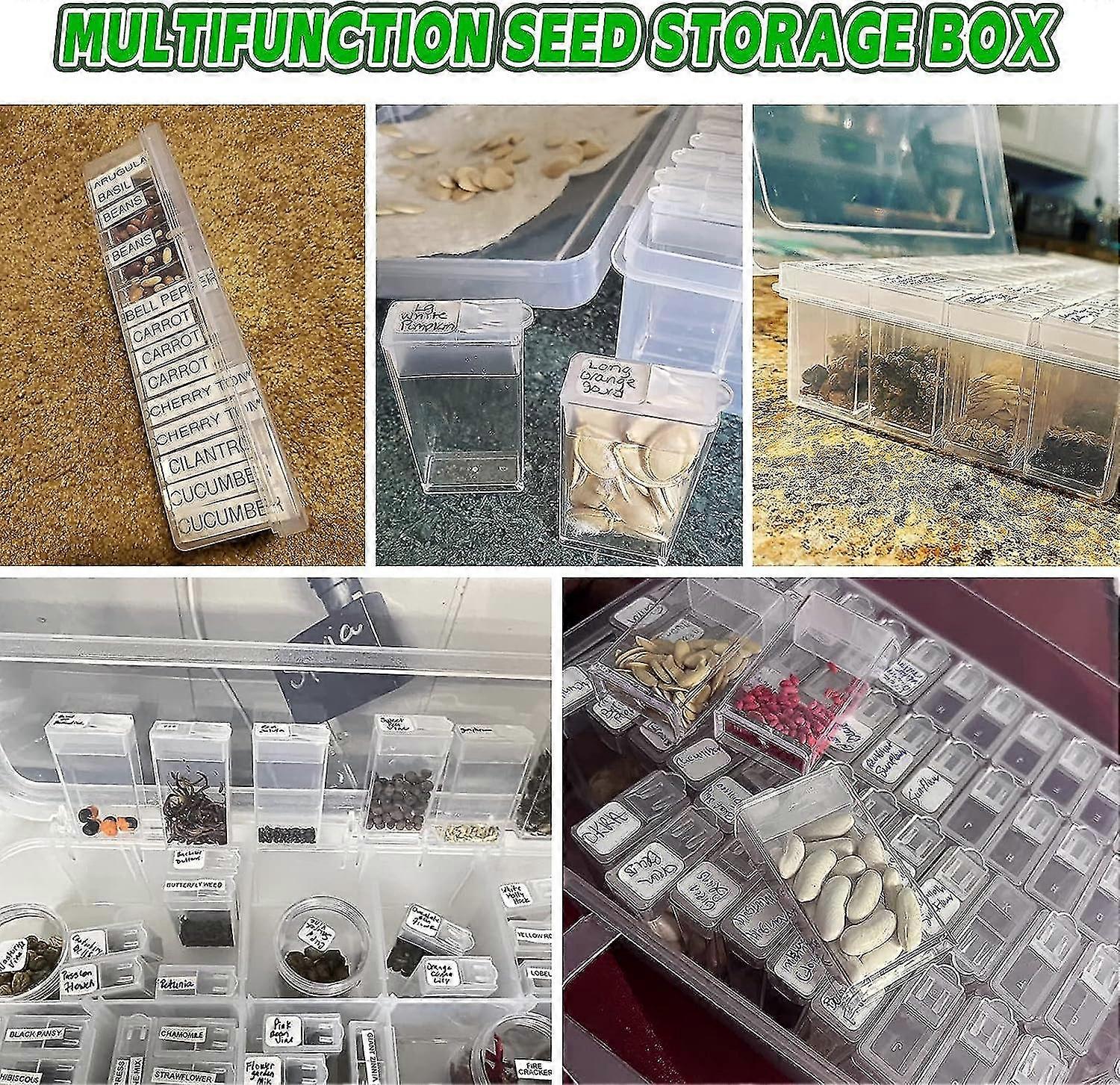 64 Slot Plastic Seed Storage Box, Seed Storage Box With Label Stickers ...