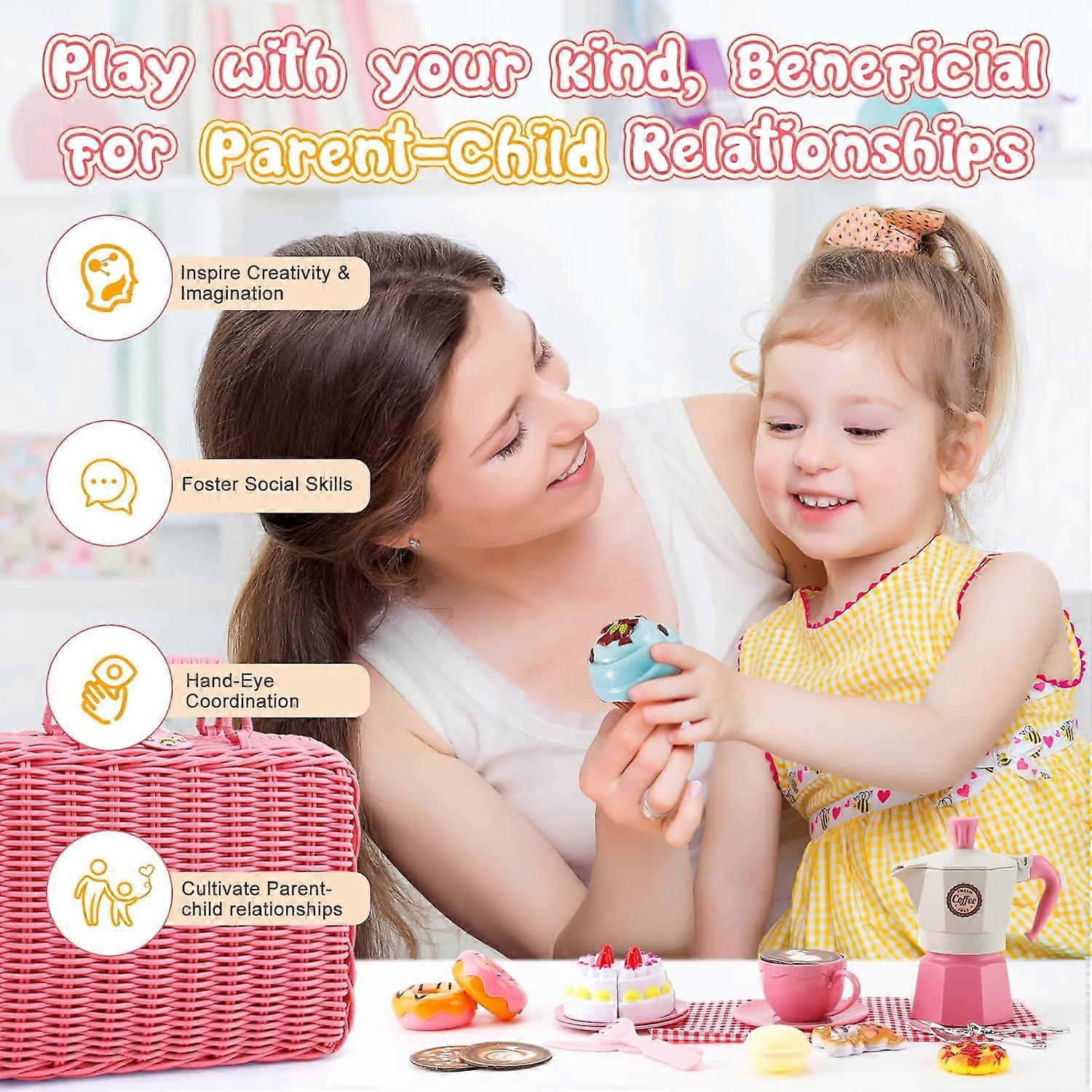 Tea Party Set Toddler, 30 Pcs Picnic Basket Set with Carry Case, Teapot ...