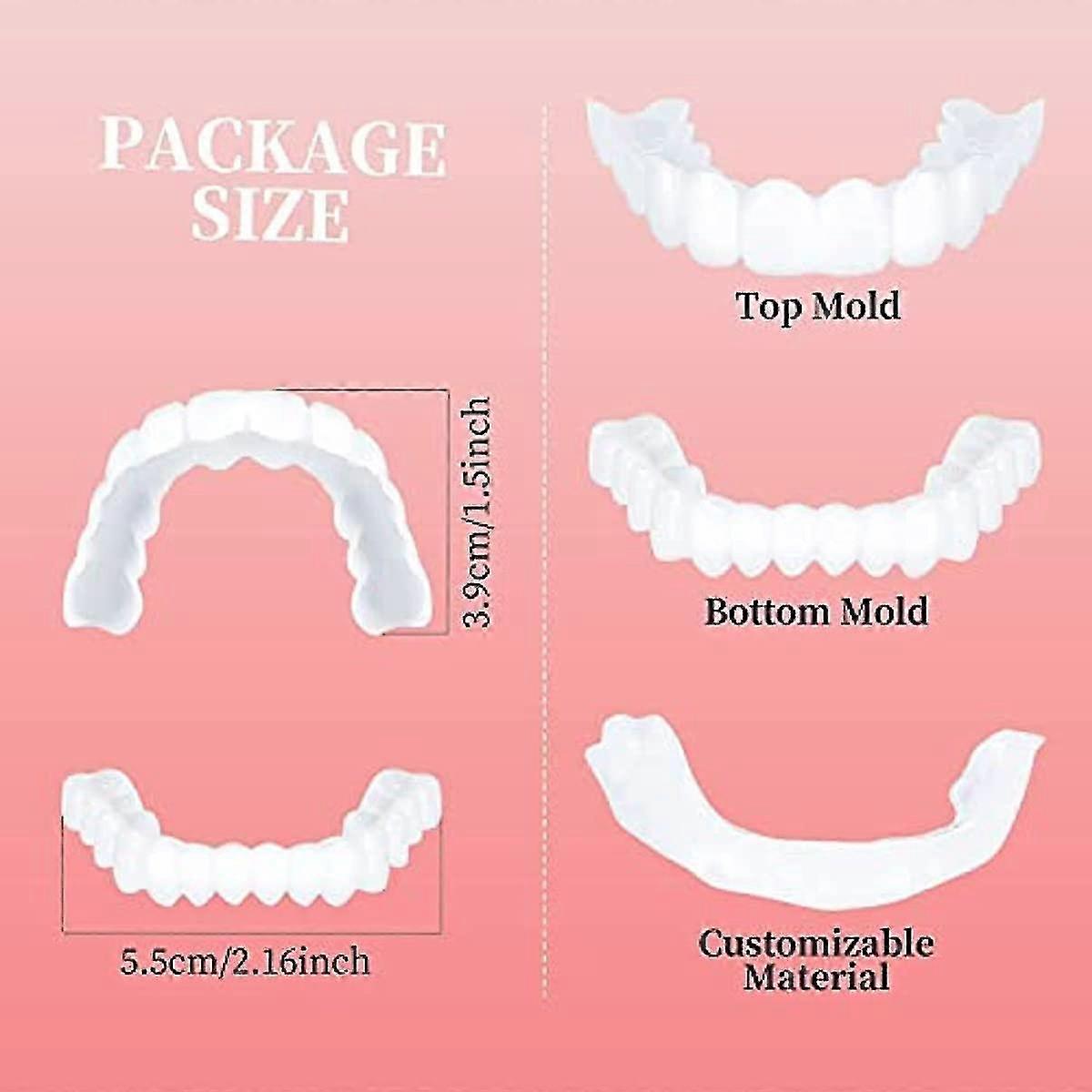 2 Pairs Fake Teeth Dentures Teeth For Women And Men Dental Veneers For ...