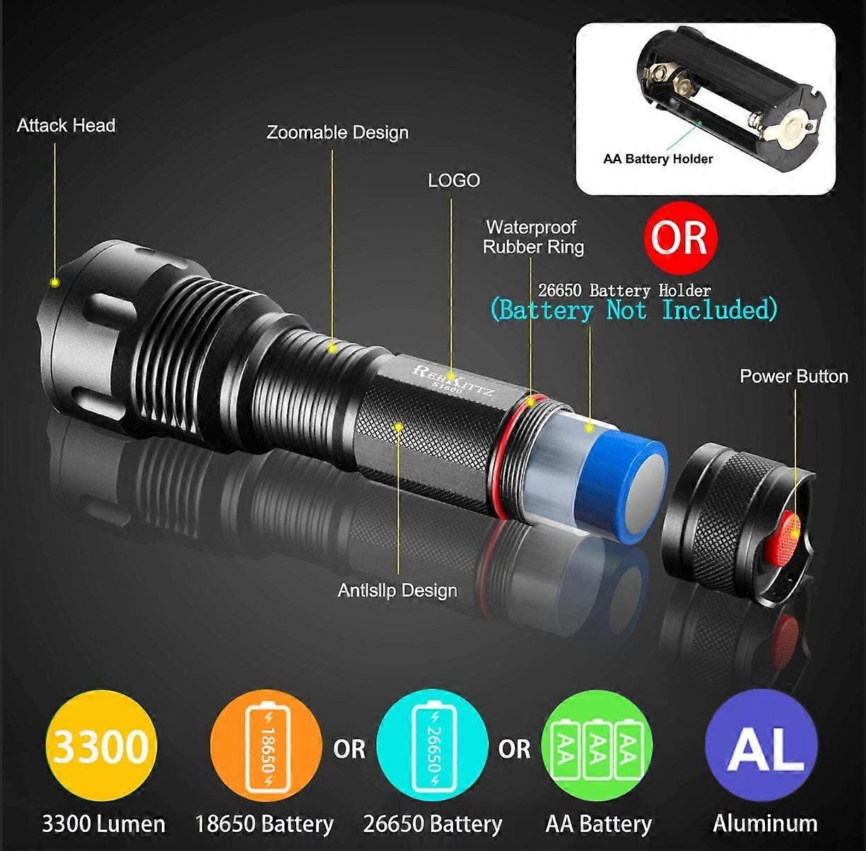 LED Flashlight Torch, 3300 Lumens Super Large Torch Torch Ultra ...