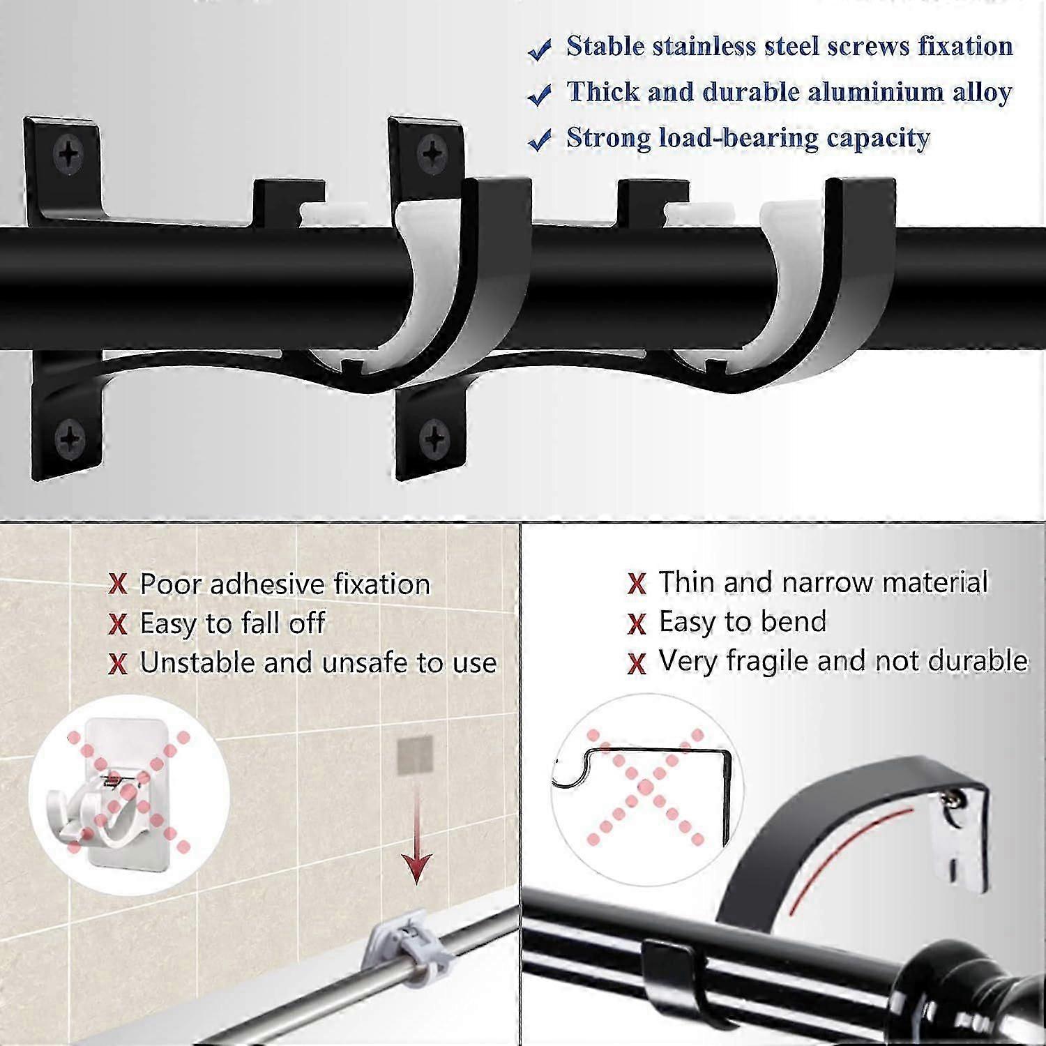 Pack Black Heavy Duty Curtain Rod Brackets Aluminum Alloy with Plastic ...