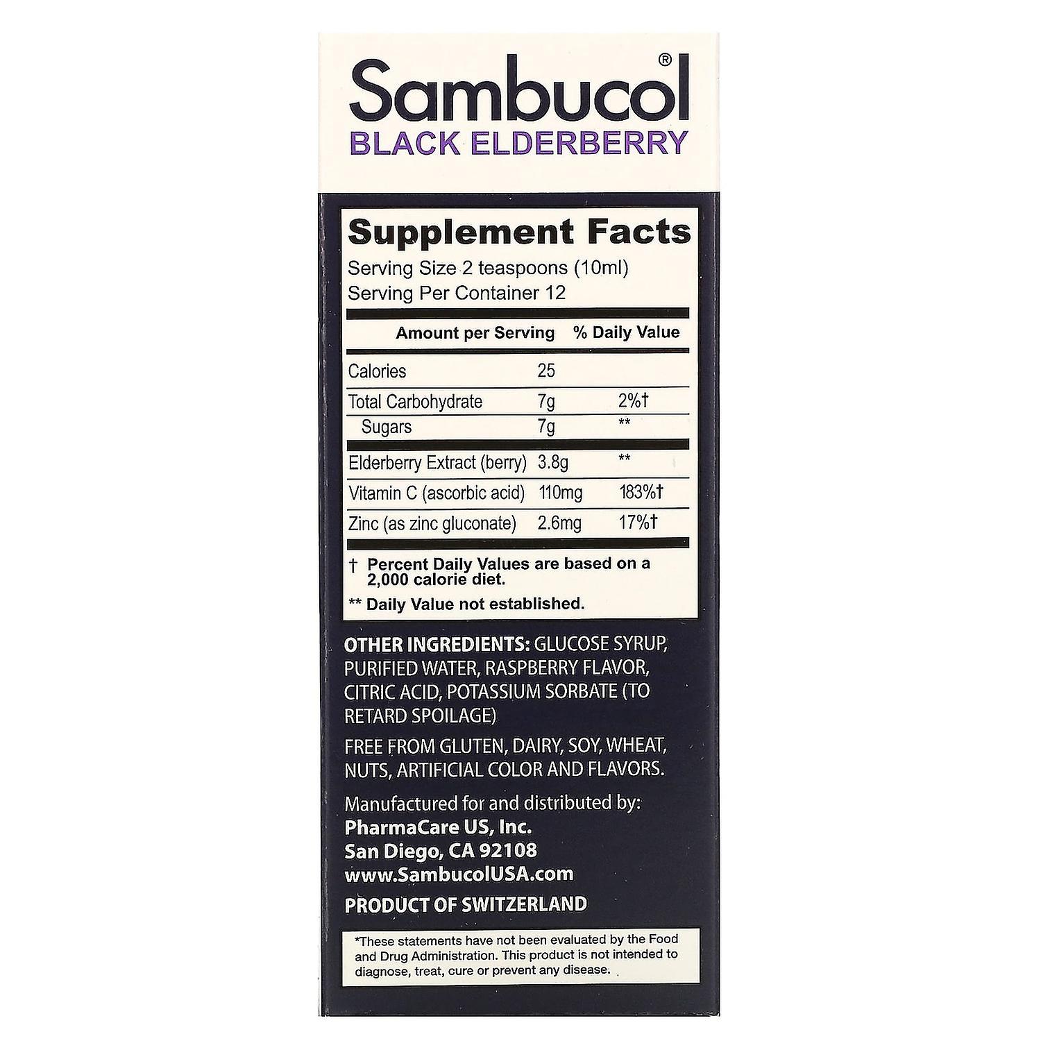 Sambucol, Black Elderberry Syrup, Advanced Immune, Vitamin C + Zinc ...