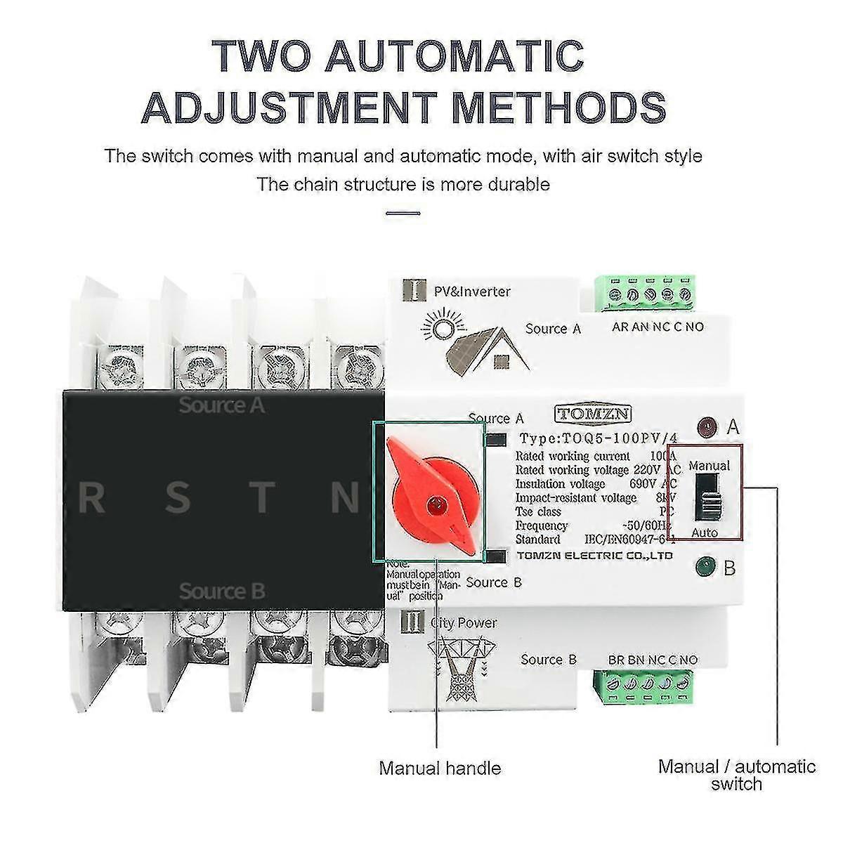4p 3 Phase 4 Wire Din Rail Ats For Pv And Inverter Dual Power Automatic Transfer Selector ...