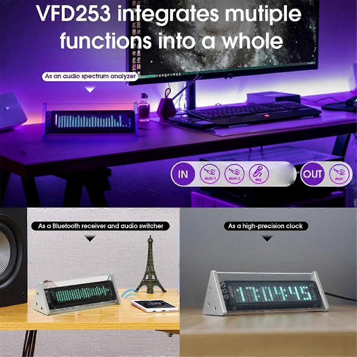 VFD Audio Spectrum Analyzer VU meter Bluetooth 5.0 Receiver 3.5mm AUX A ...