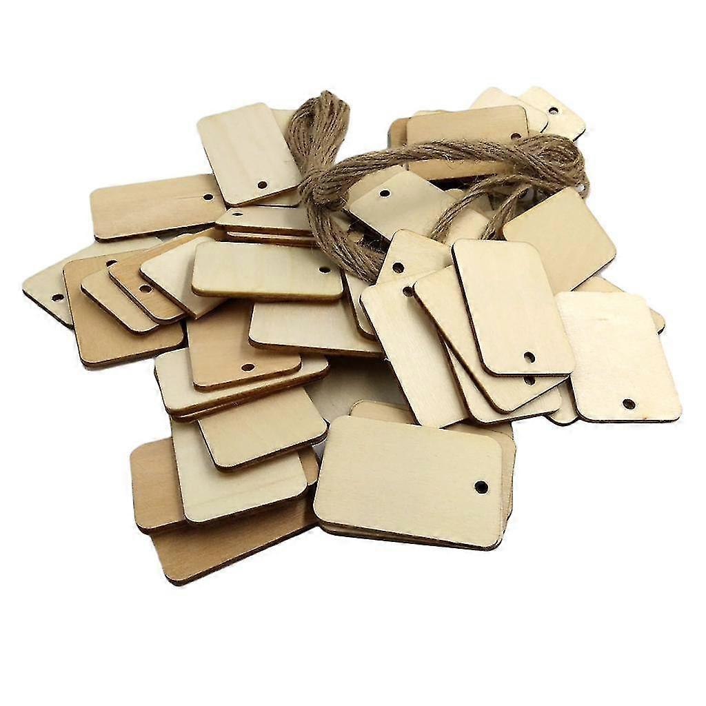 50 Pieces Natural Unfinished Blank Wood Tags Wooden Gift Tags Labels ...