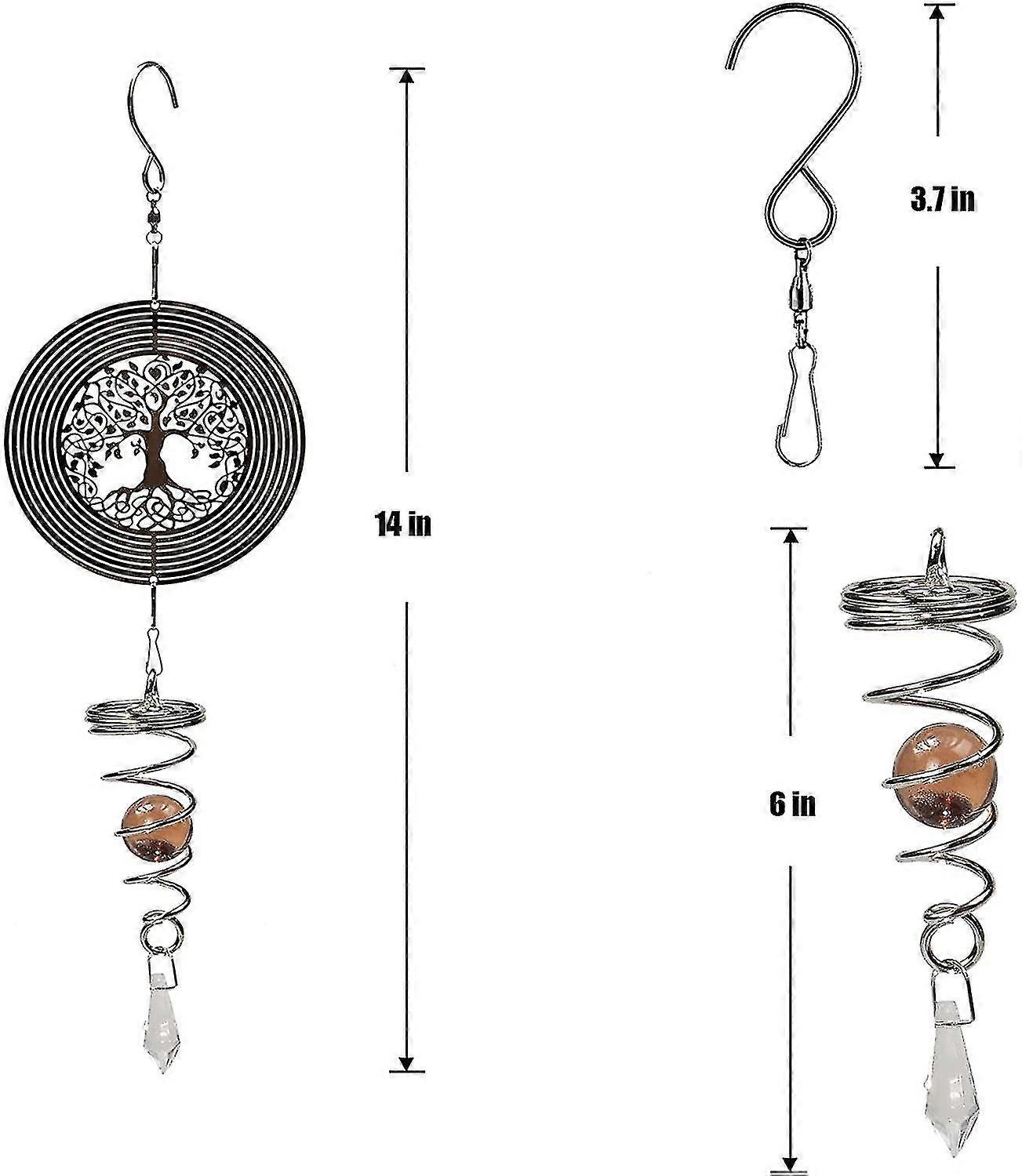 3d Tree Of Life Wind Spinner Hanging With Gazing Ball Spiral Tail, 360 ...