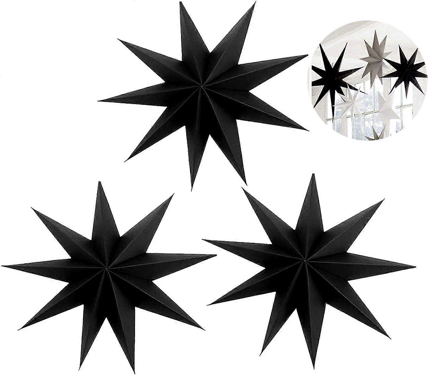 Paper Handmade Star Lantern - 3 Pcs 30 cm Black Paper Star Ornaments ...