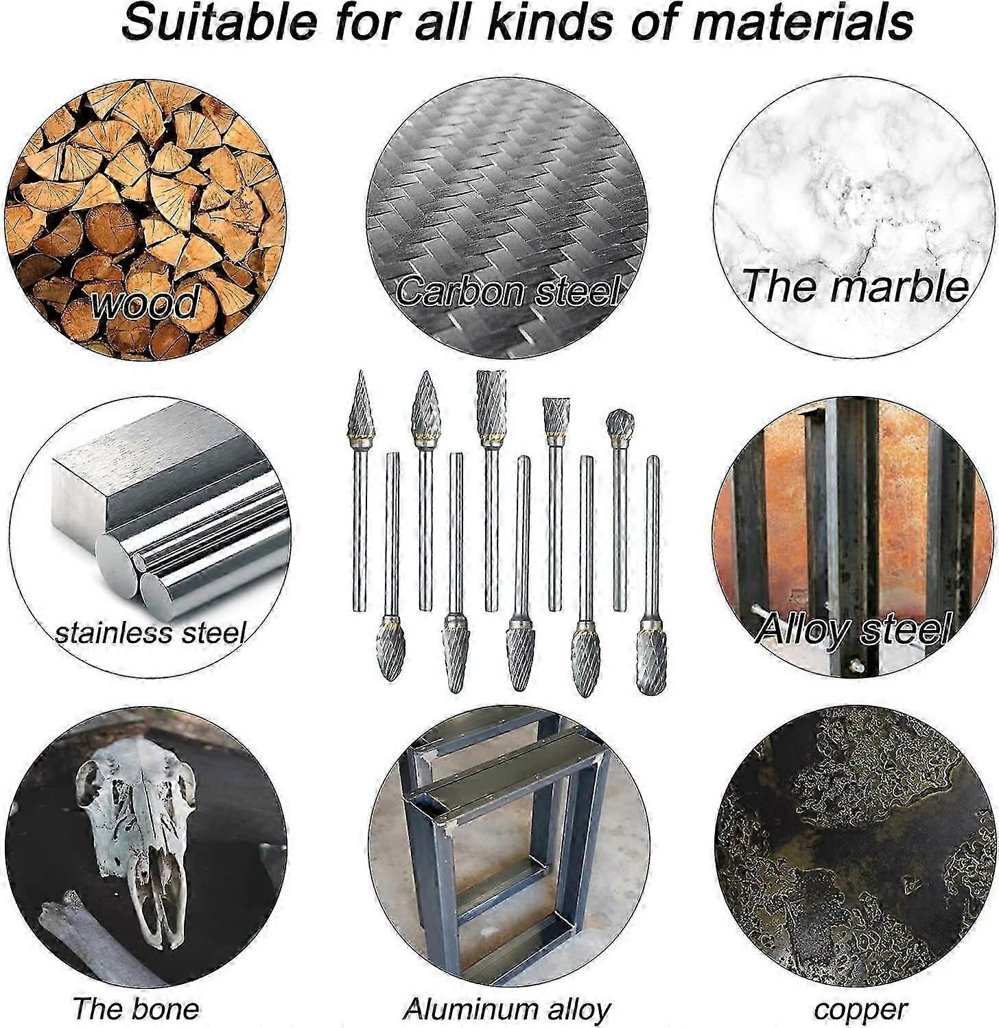 Rotary Burr Set for Dremel, 10 PCS Double Cut Carbide Carving Bits Set ...