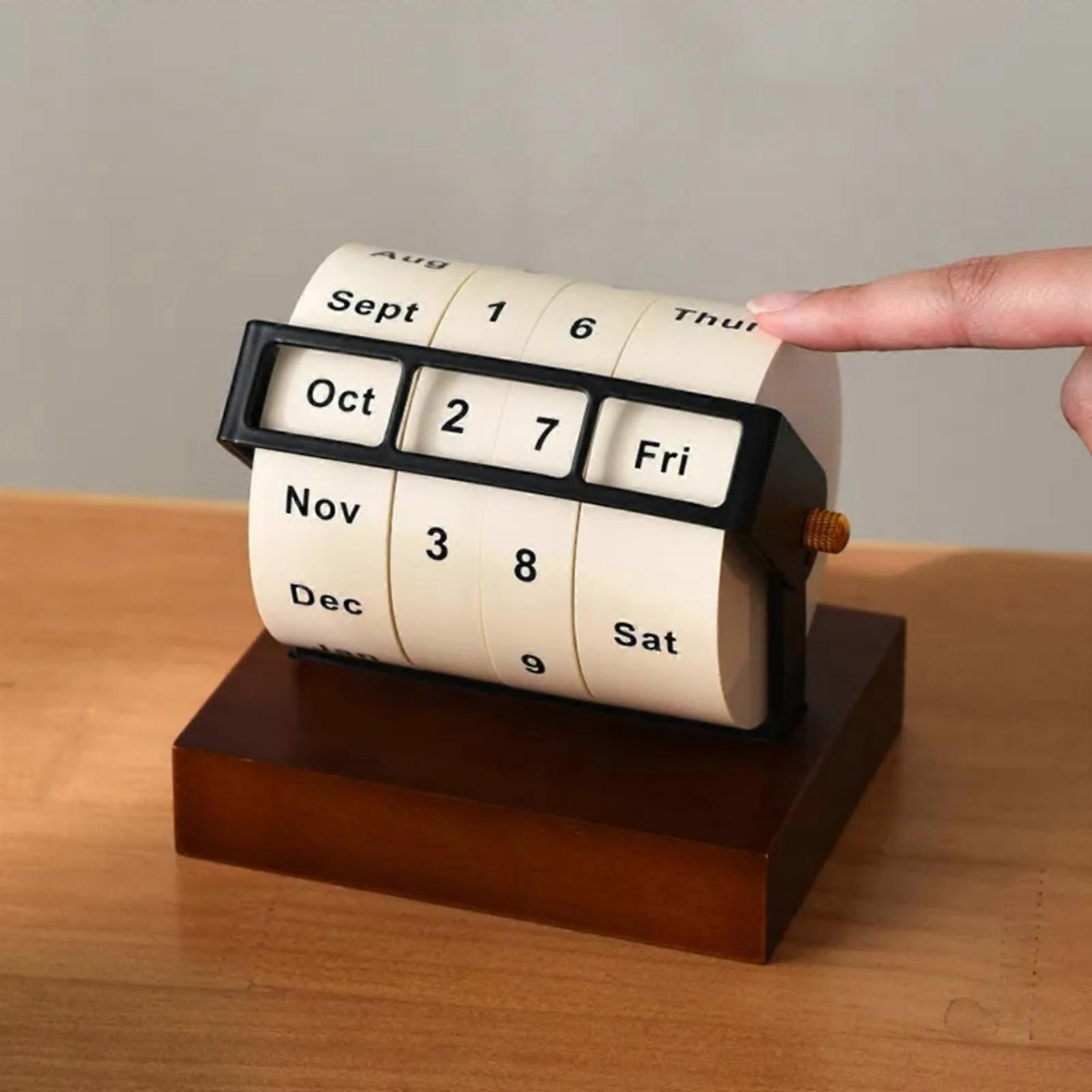 Rotary Perpetual Desk Calendar, Wooden - Month Week Day Date Display ...