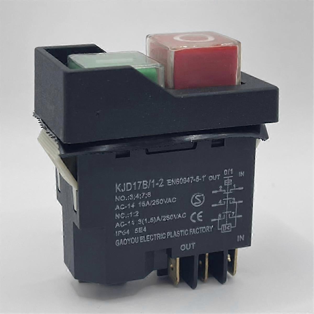 KJD17 6 Pins Electromagnetic Start Push Button Switches 15A AC250V IP55 ...