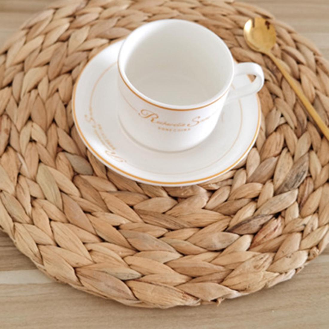 Round Woven Rattan Placemats, Natural Wicker Mats, Water Hyacinth Straw ...