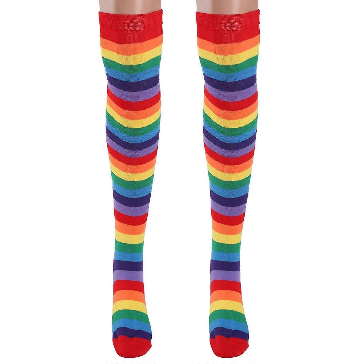 Colorful Rainbow Striped Socks Over the Knee Clown Striped Costume High ...