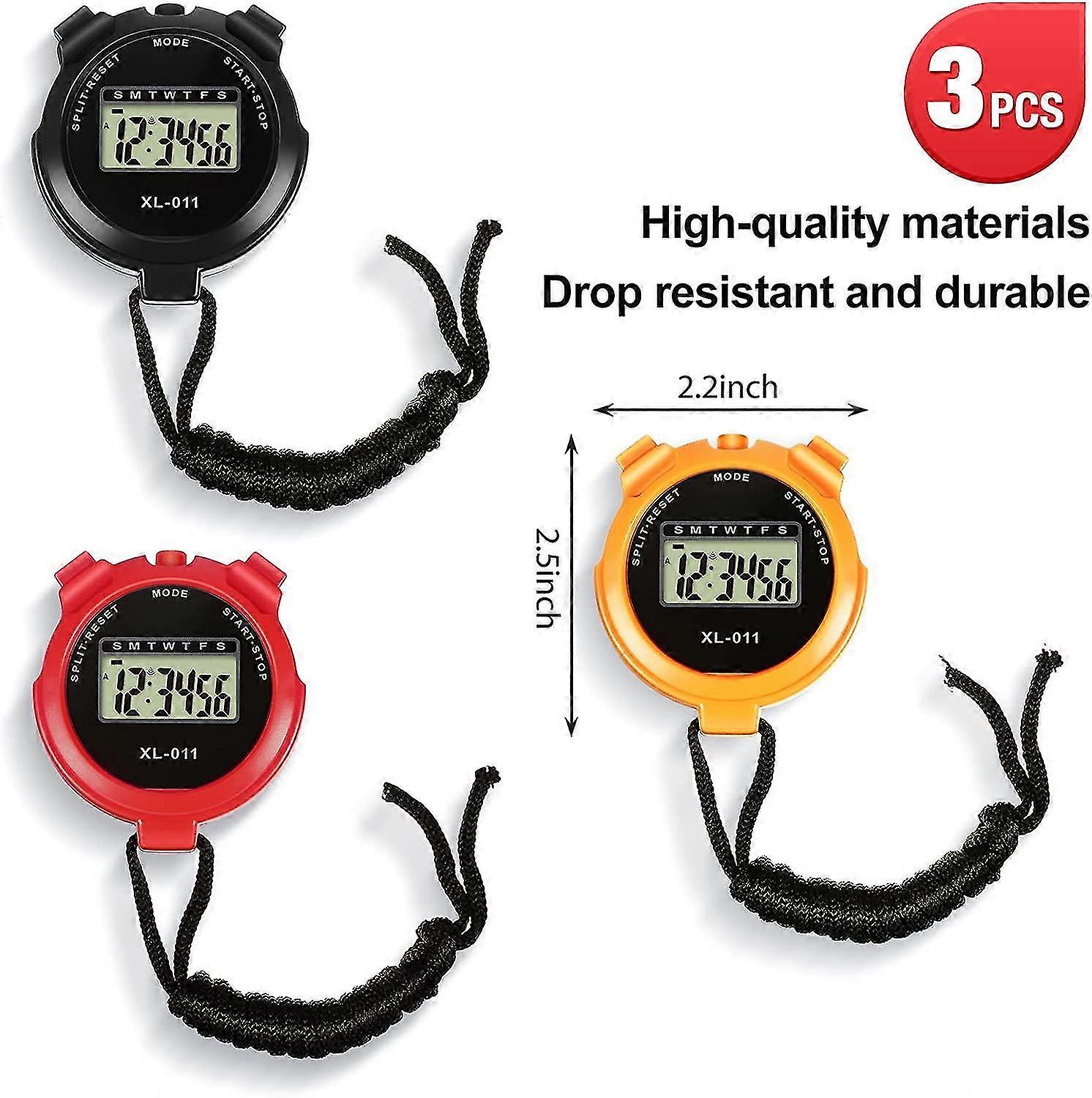 3 Pieces Sports Stopwatch Timer Multi-function Sport Digital Stopwatch Large Display With Date ...