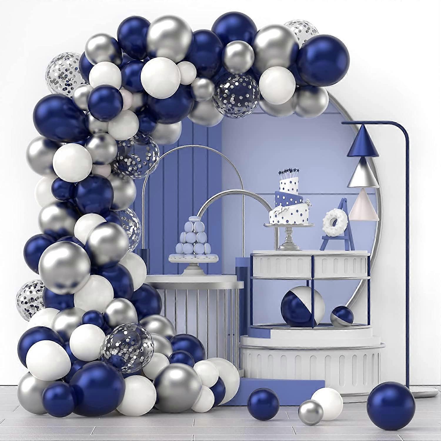 Navy Blue Silver White Confetti Balloons Arch Kit, 120 PCS 12in 10in 5in Latex Garland Arches ...
