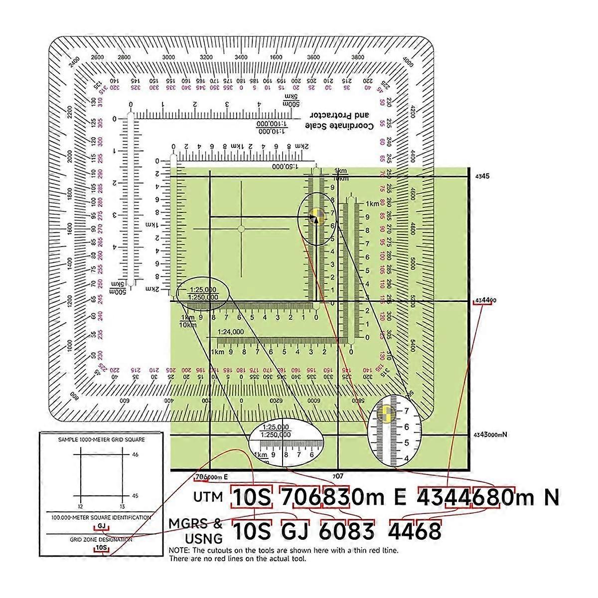 Square Coordinate Scale Protractor for Land Navigation, Style UTM/MGRS Coordinate Scale | Fruugo PT