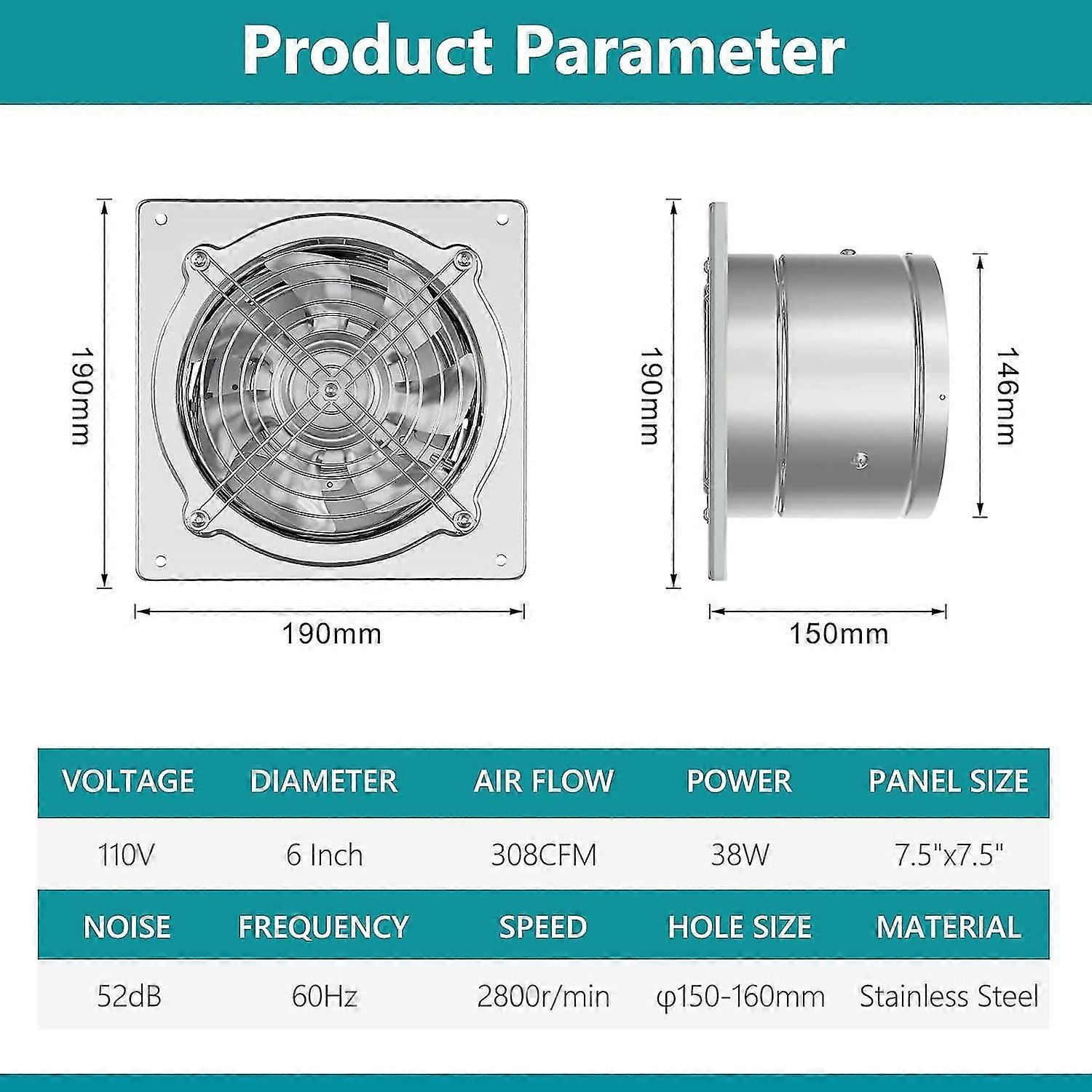 Hg Power 6 Inch Kitchen Exhaust Fan, Powerful Bathroom Fan With Damper ...