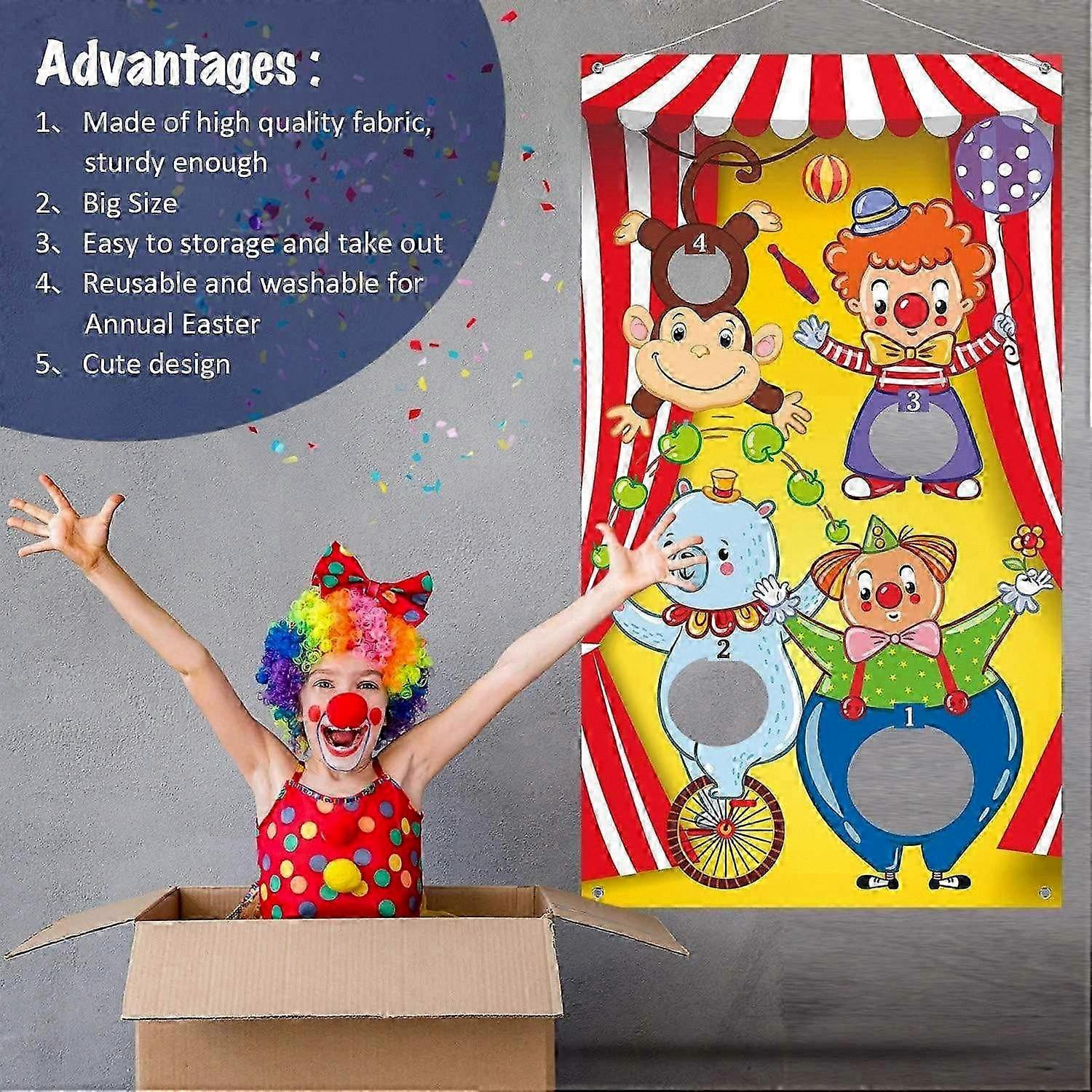 Festival Clown Toss Game Banner with Soft Bags for All Ages at Party ...