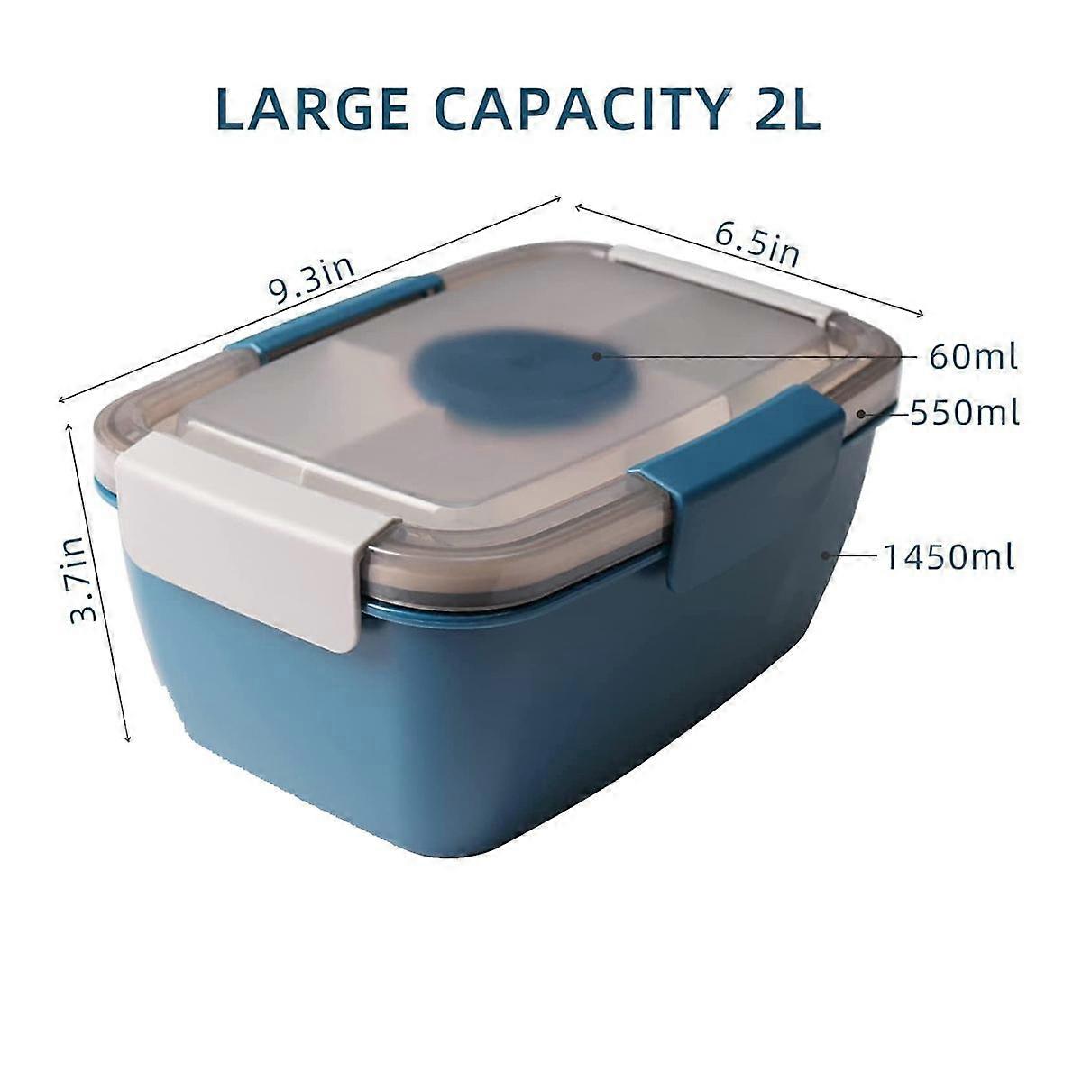 Adult Lunch Box, 2000 Ml, Lunch Box with Compartments, 2-Tier Salad Box ...