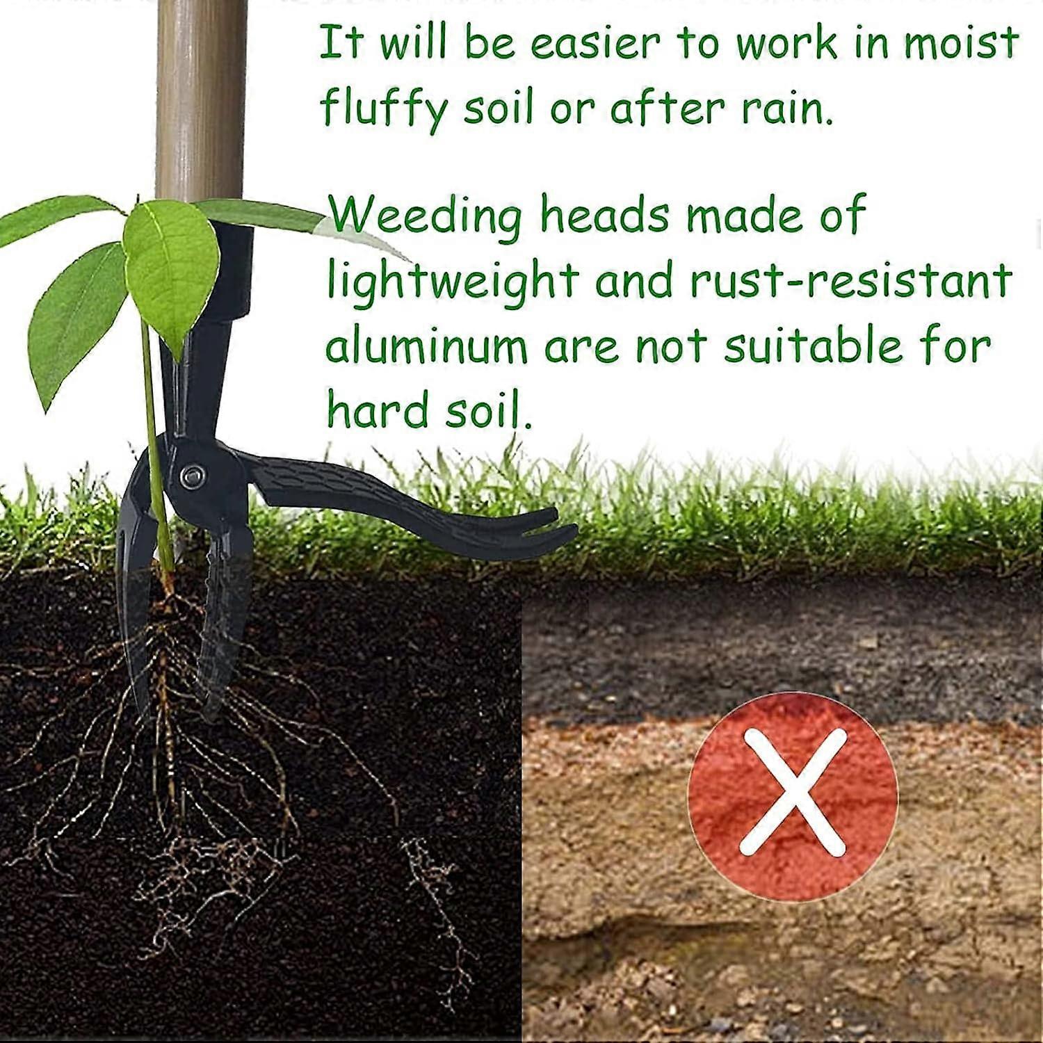 Portable Vertical Weeder, 4 Prongs Weeding Tool for Garden, Lawn, Patio ...