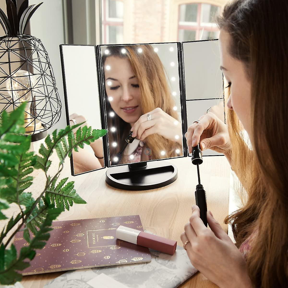 3 Sided Led Illuminated Desk Mirror - Freestanding Folding Triptych ...