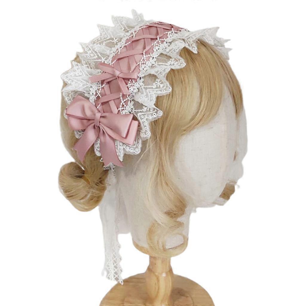 Women Ruffles Lace Hair Hoop Lolita Headband Bowknot with Ribbon ...