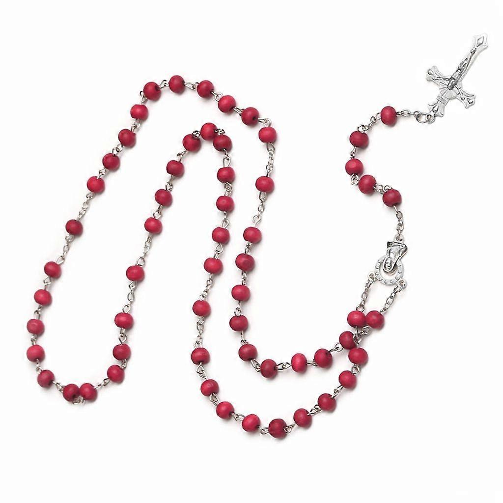 Catholic Red Rosary Christian Crossed Necklace Ornament Clothing ...