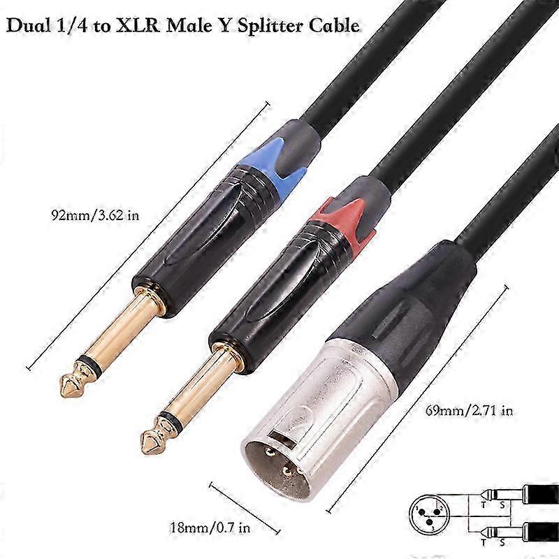 3-Pin XLR Male to Dual 6.35mm Jack Audio Splitter Cable for 1/4 Inch ...