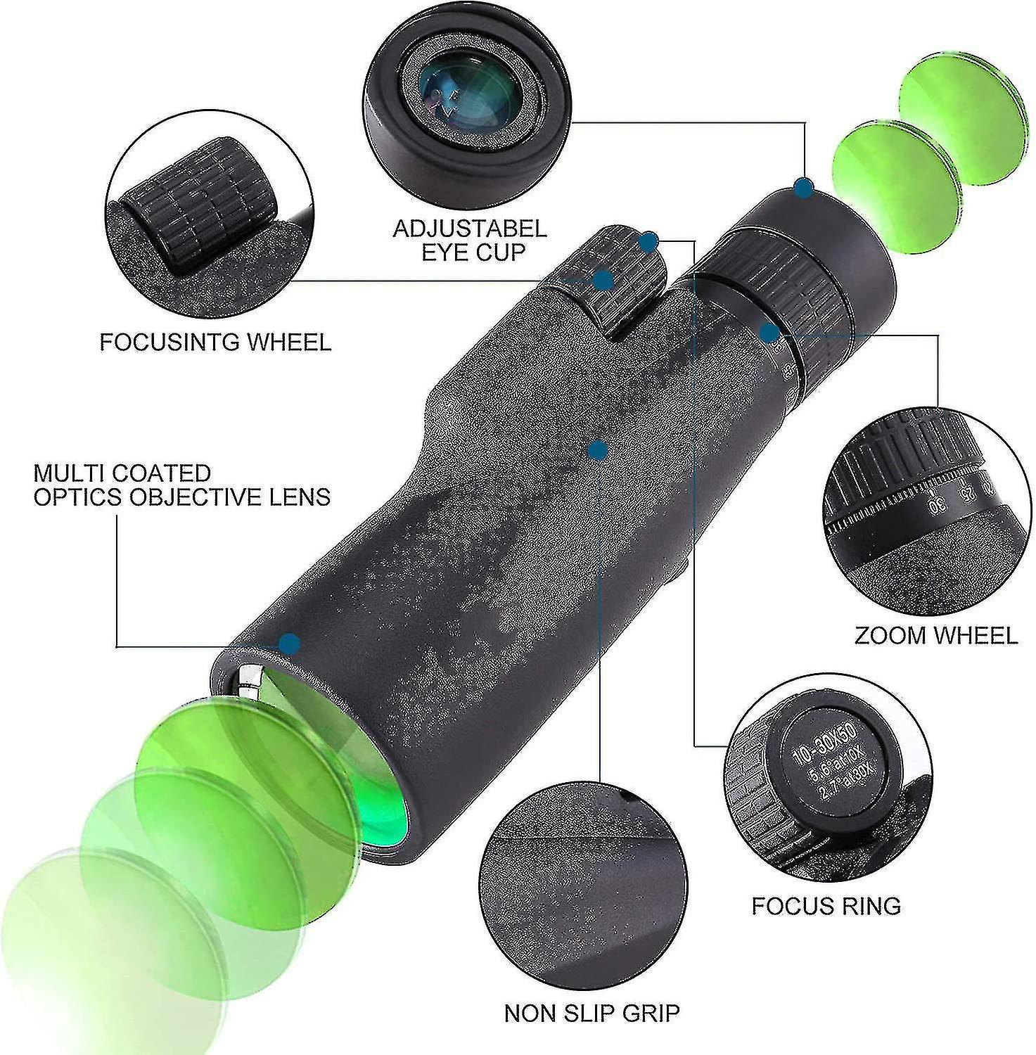 10-30x50 Monocular Telescope For Adults, Waterproof Hd Monocular Rifle ...