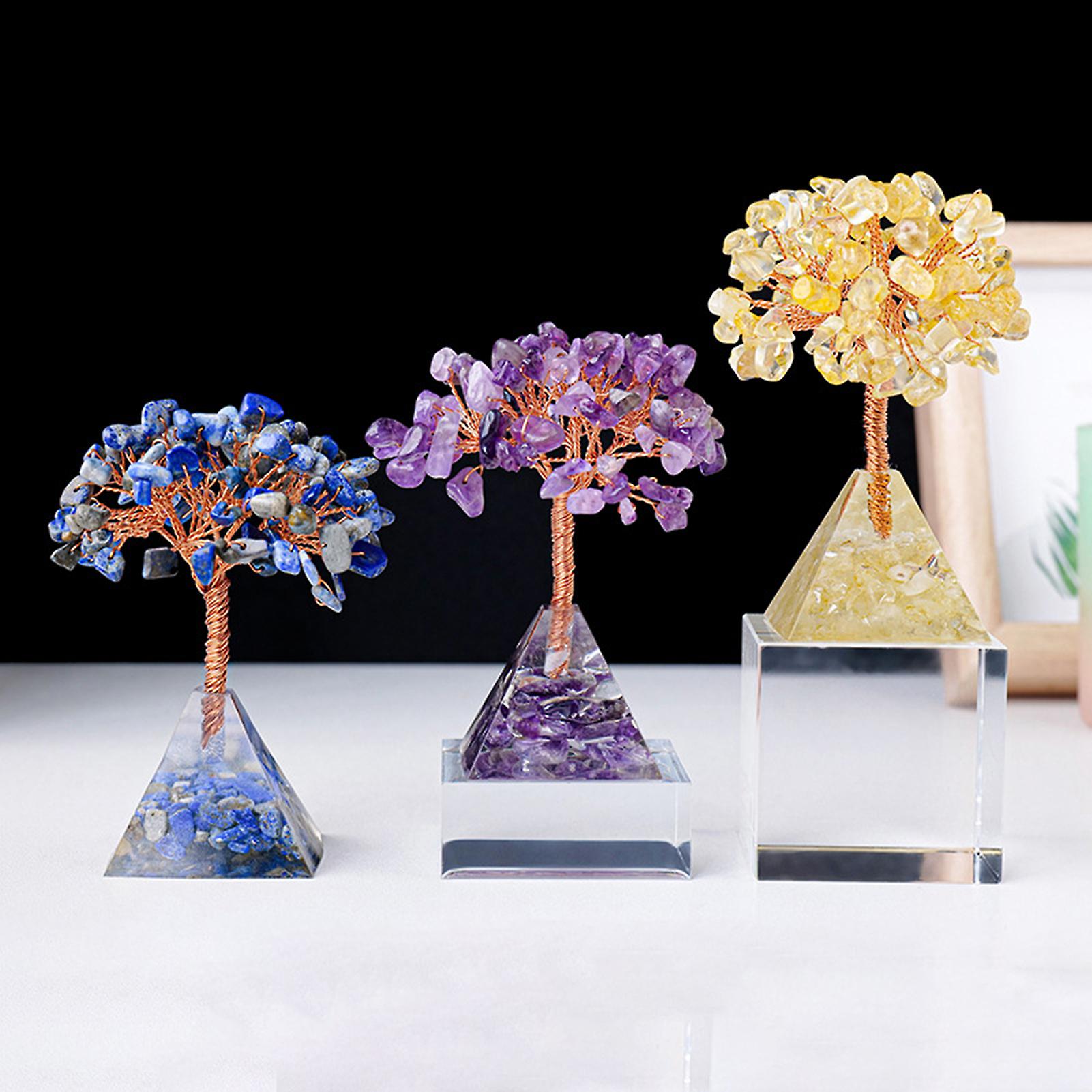 Natural Stone Tree Figurine with Base Positive Healing Energy Copper ...