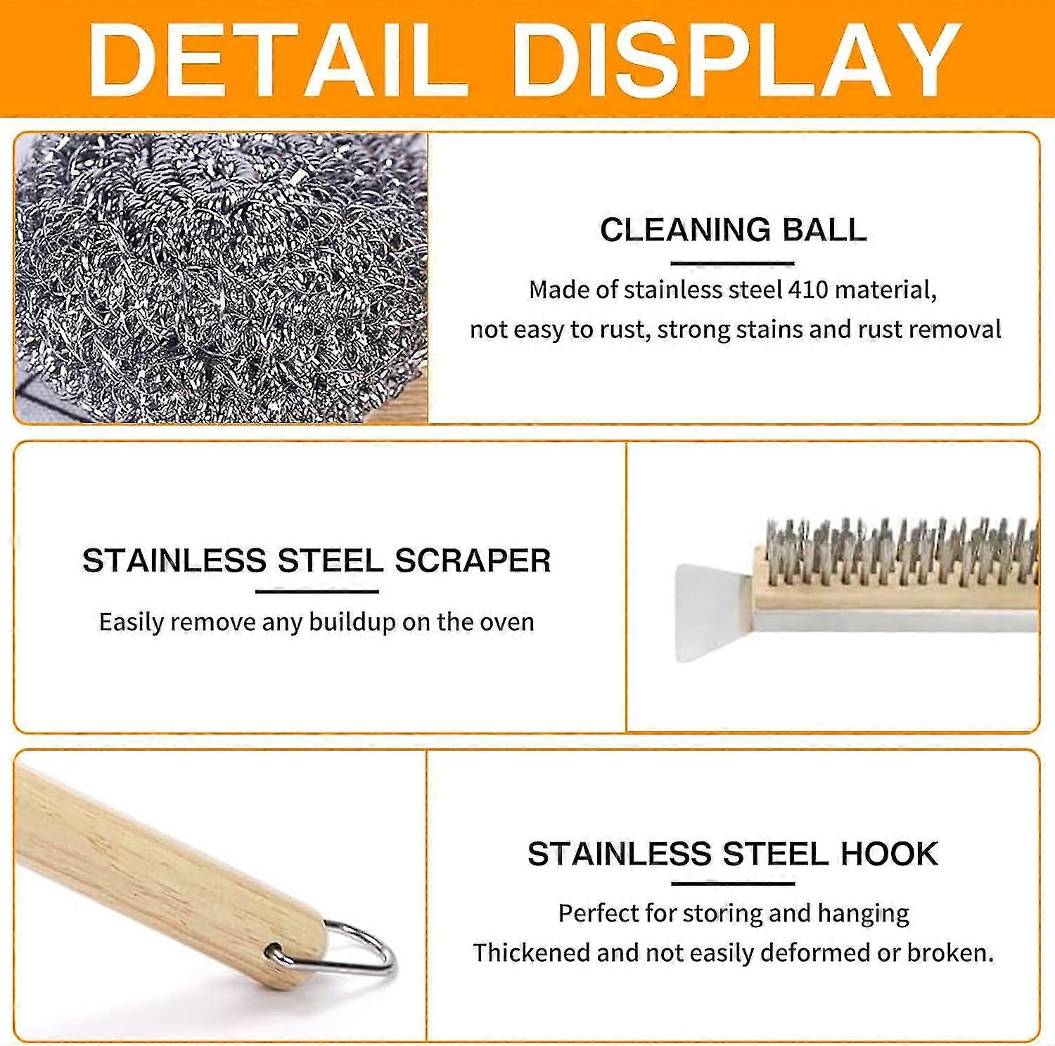 Pizza oven brush, pizza stone brush, cleaning brush with steel scraper ...