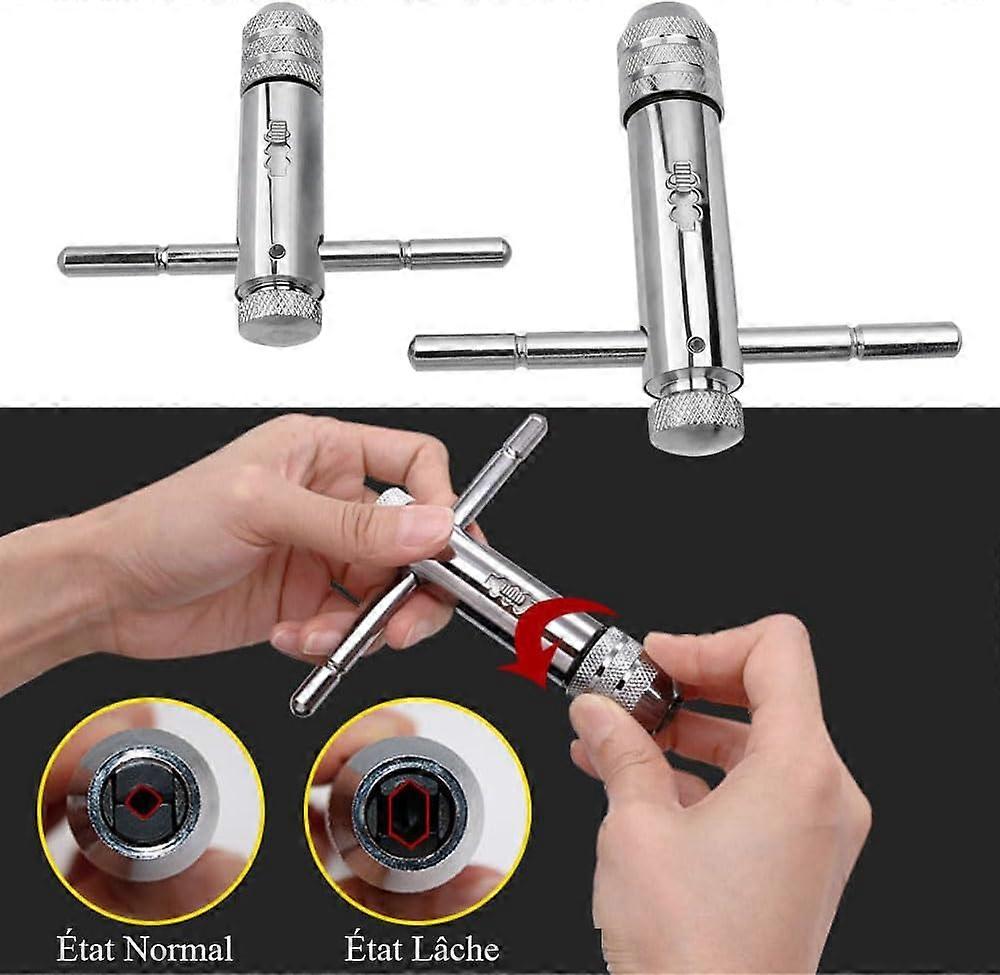 2pcs Tap Wrench T-Tapping Wrench Sliding Handle Adjustable Tapping Reamer, Tap Holder Tap ...