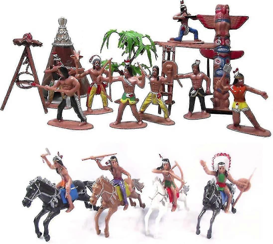 21 Pcs Plastic Indian Figures Playset Toy Native American Figures With ...