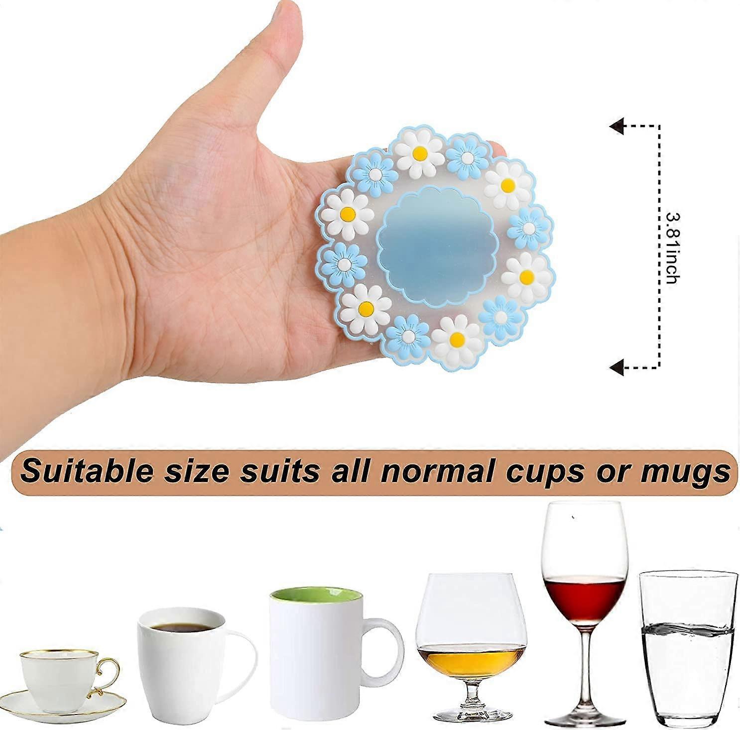6 Pack Silicone Coasters for Drinks, Cute Sakura Flower Pattern Anti ...