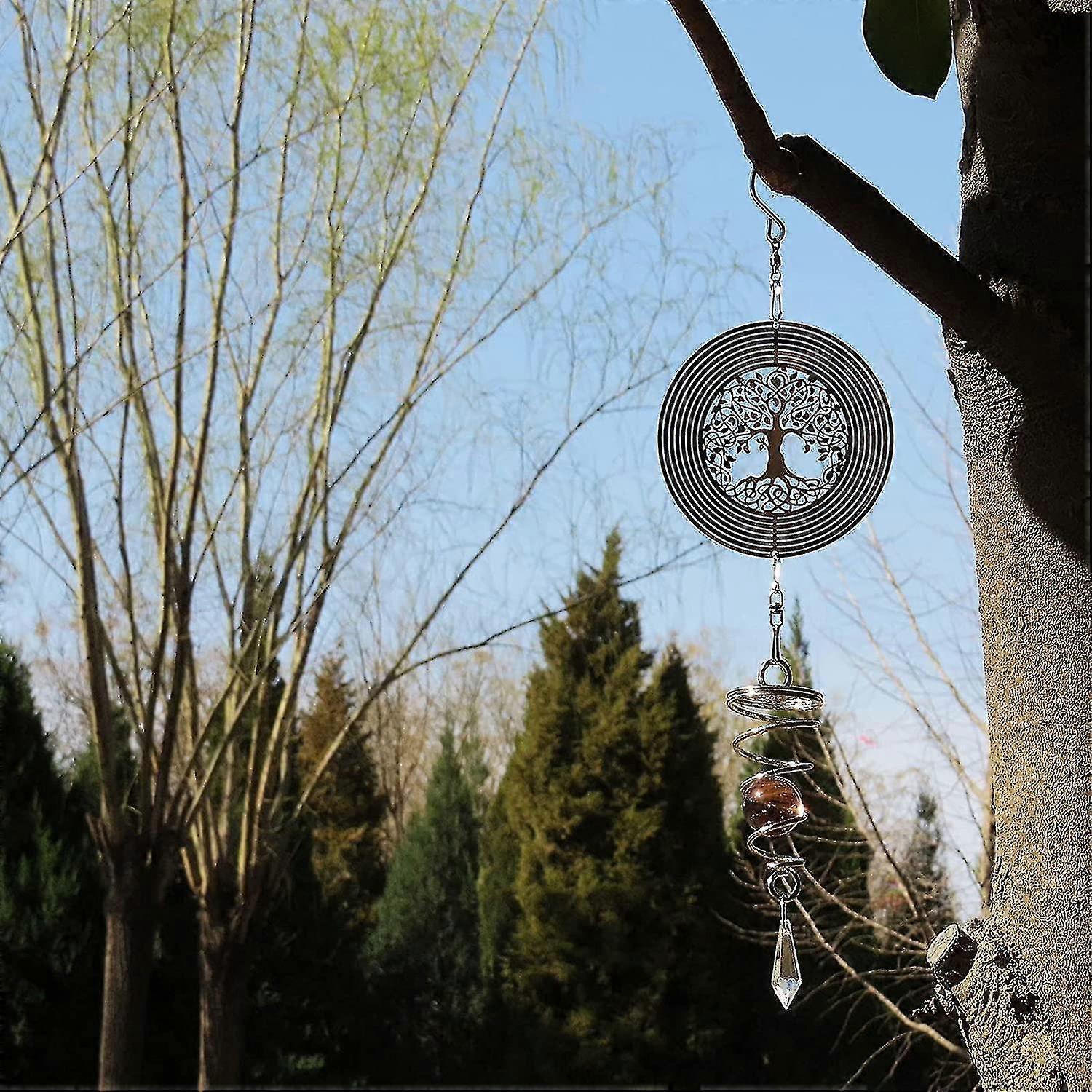 3d Tree Of Life Wind Spinner Hanging With Gazing Ball Spiral Tail, 360 ...