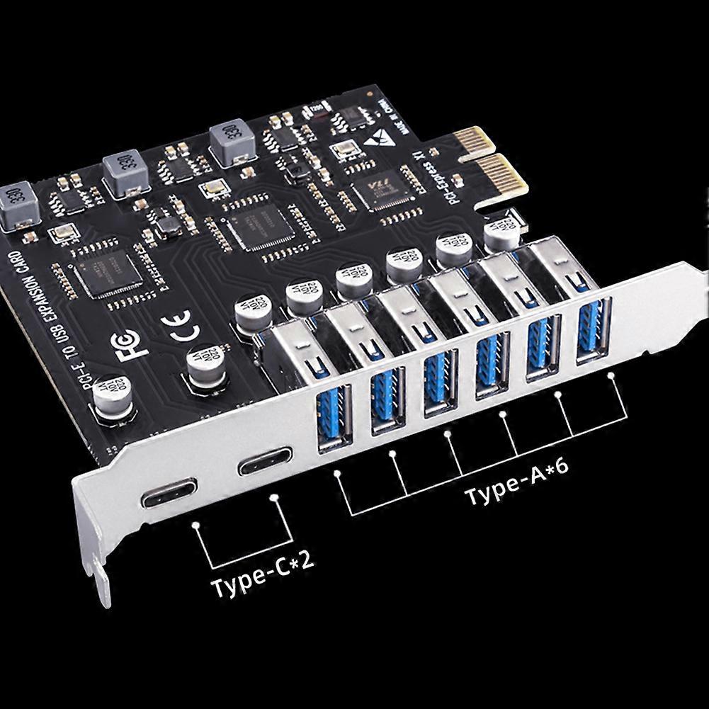 USB 3.2 og type C PCI-E utvidelseskort PCIE til USB-kontroller 6Port ...