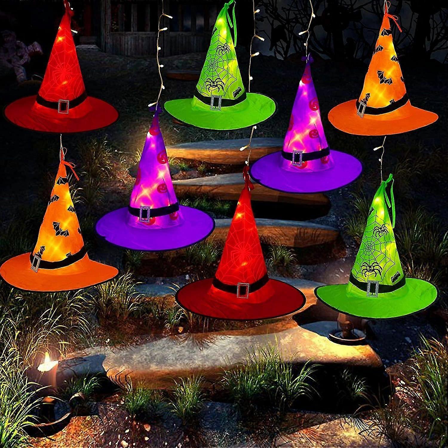 Halloween Decorations Lighted Witch Hats, 8pcs Hanging Glowing Witch ...