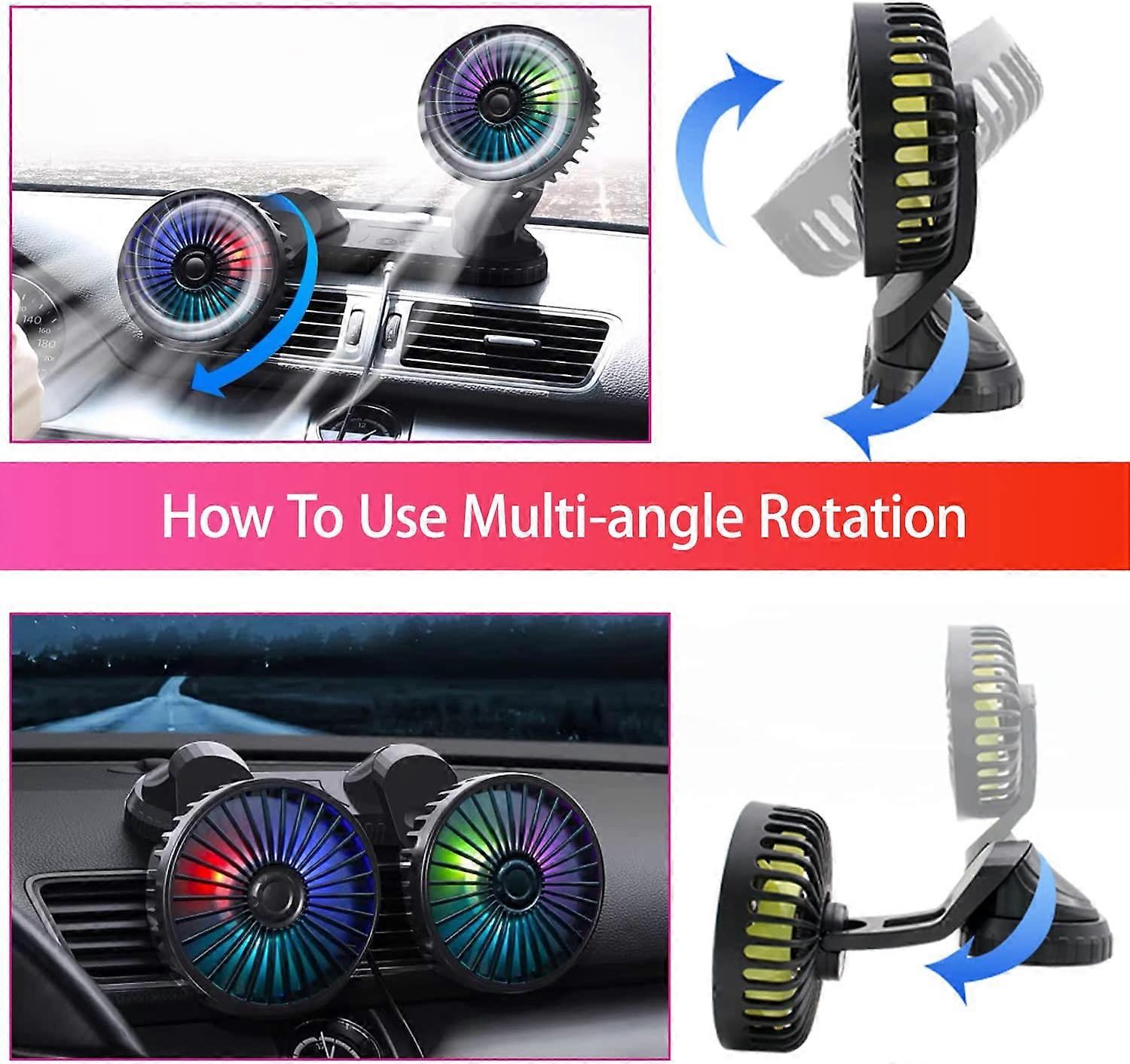 Car Cooling Fan. 12V/24V 360 Adjustable Dual Head Cooling Air Fan ...