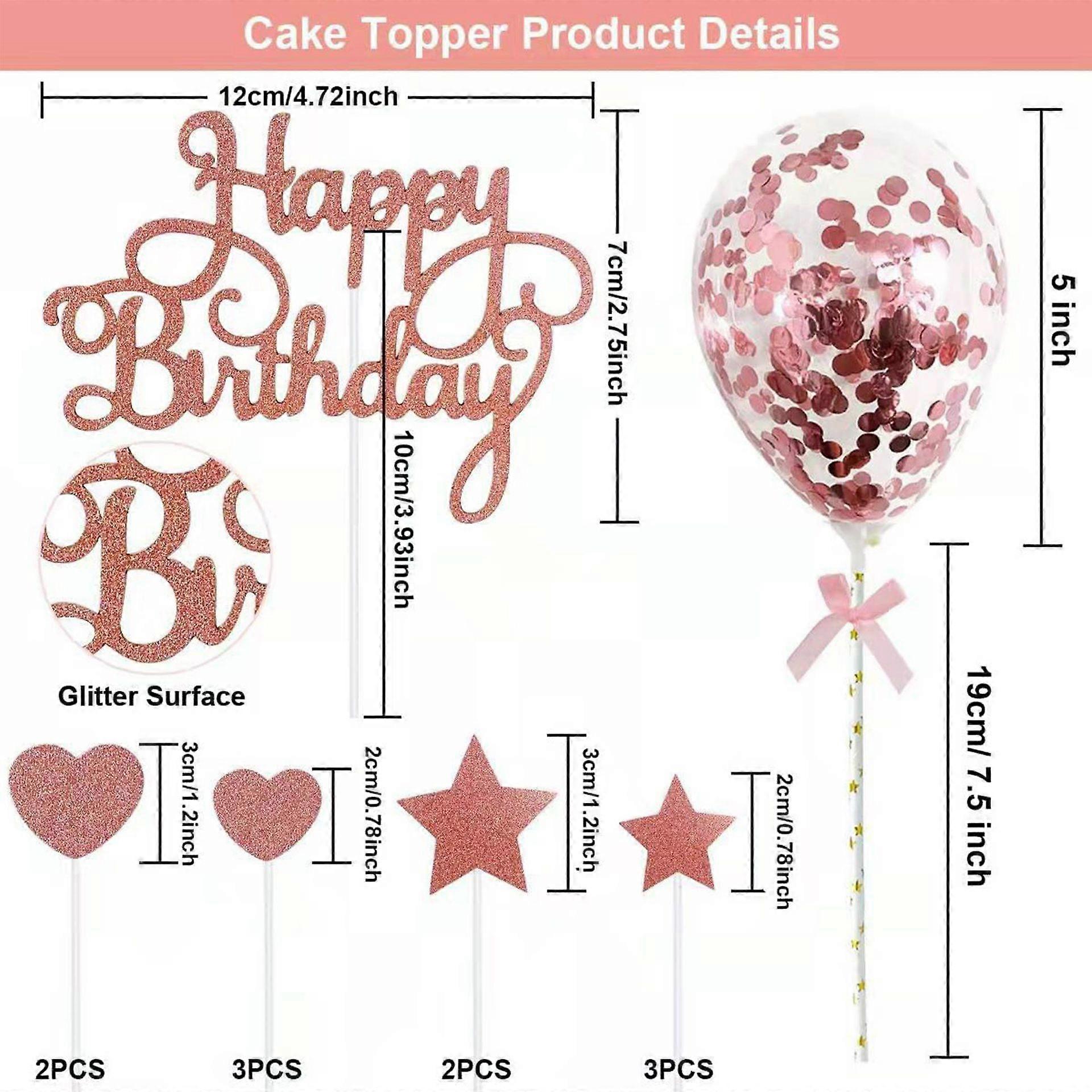 Rose Gold Cake Toppers, Happy Birthday Cupcake Topper and Confetti ...