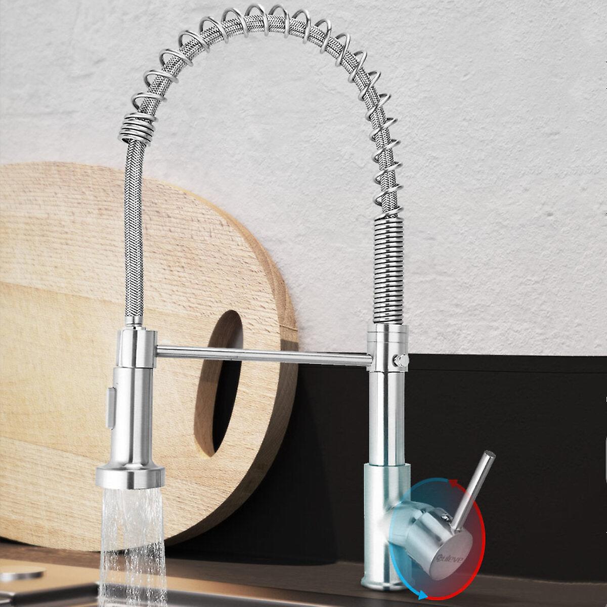 Pull out spring spout mixer kitchen faucet single lever hot cold water ...