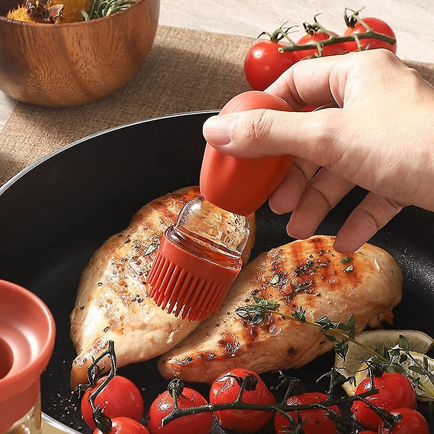 Oil Bottle with Basting Brush 2 in 1 Leakproof Oil Dispenser Jar Brush ...