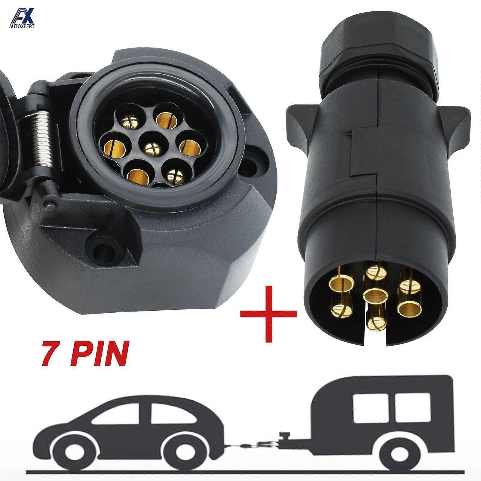 7 Pin 12V European Trailer Socket + Plug Tow Bar Electrics Connector ...