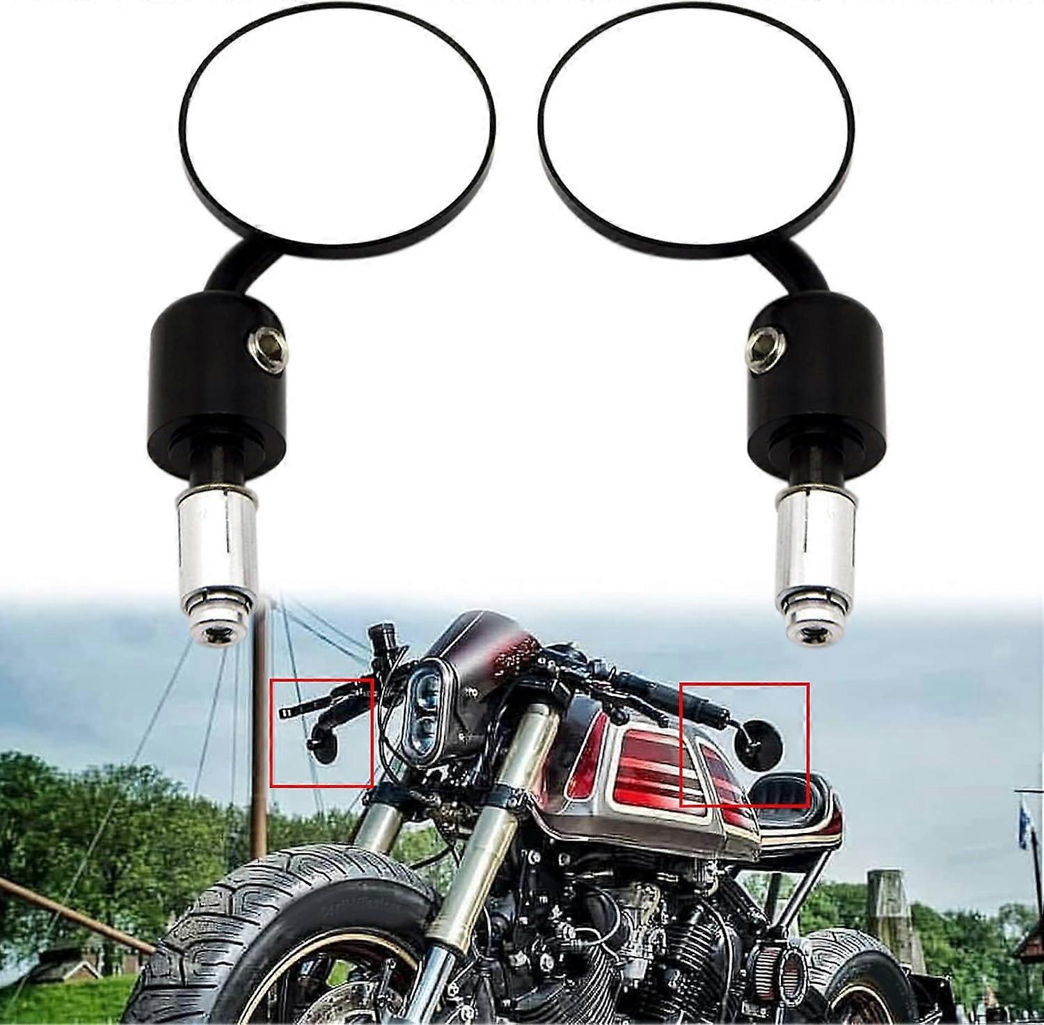 Universal Black Motorcycle Aluminum Rearview Side Mirrors 7/8" Bar End ...
