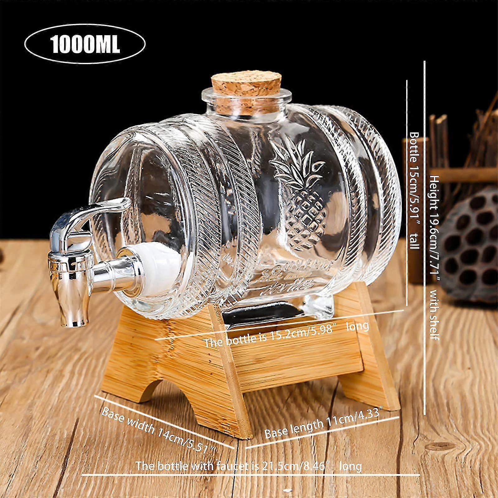Whiskey Decanter Set, Barrel Glass Dispenser With Tap And Wooden Stand ...