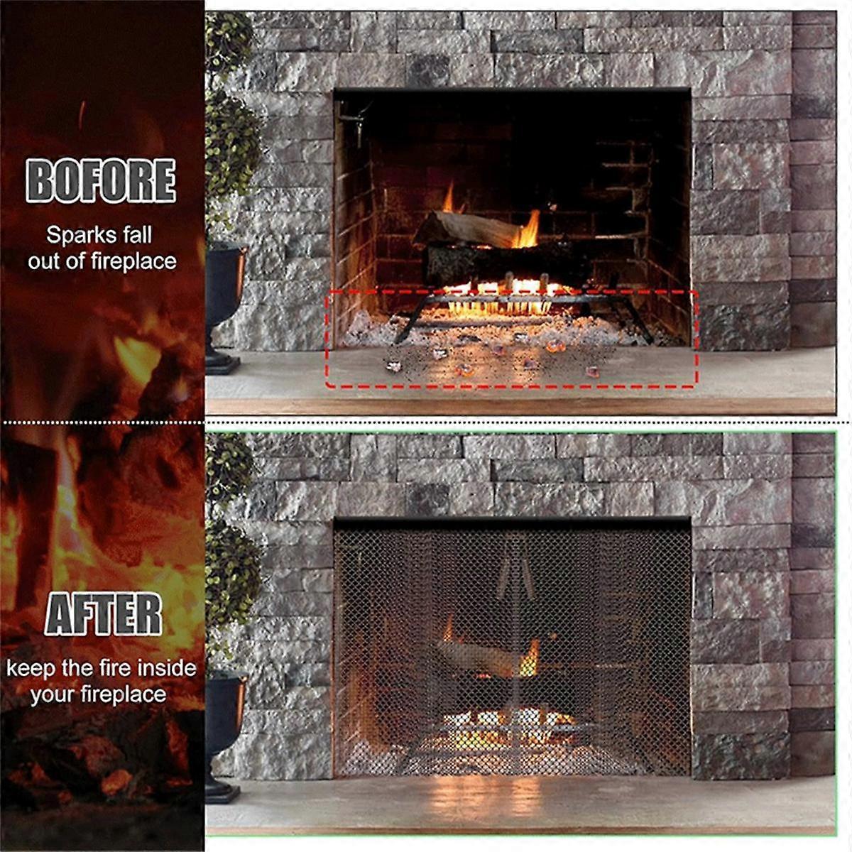 Fireplace Mesh Screen Curtain,2 Packs Spark Guard Mesh Metal Fire ...