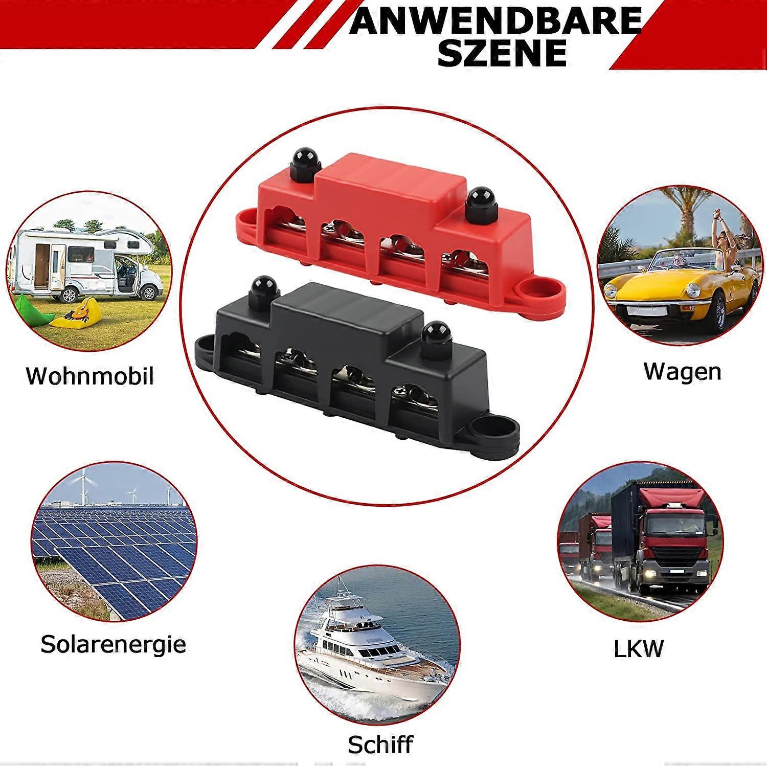 12 V - 48 V Bus Bar Power Distribution Block with 4 x M8 Terminal Studs ...