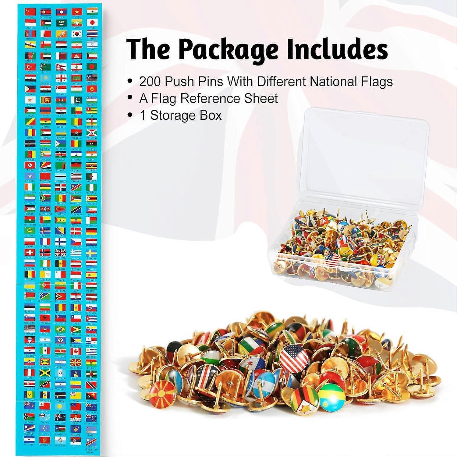 200 Pcs National Flag Pins World Push Pins Thumb Tacks Country Flag ...
