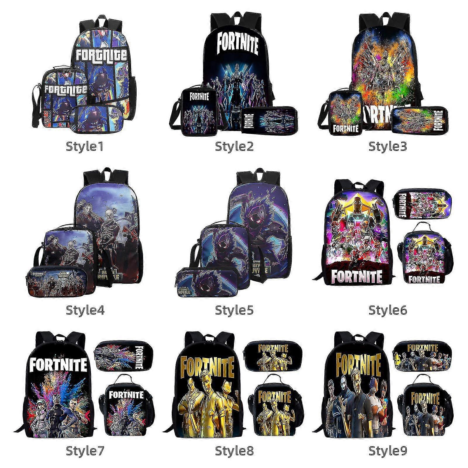 Three Piece Kids Fortnite School Bag Backpack Lunch Bag Stationery Bag ...