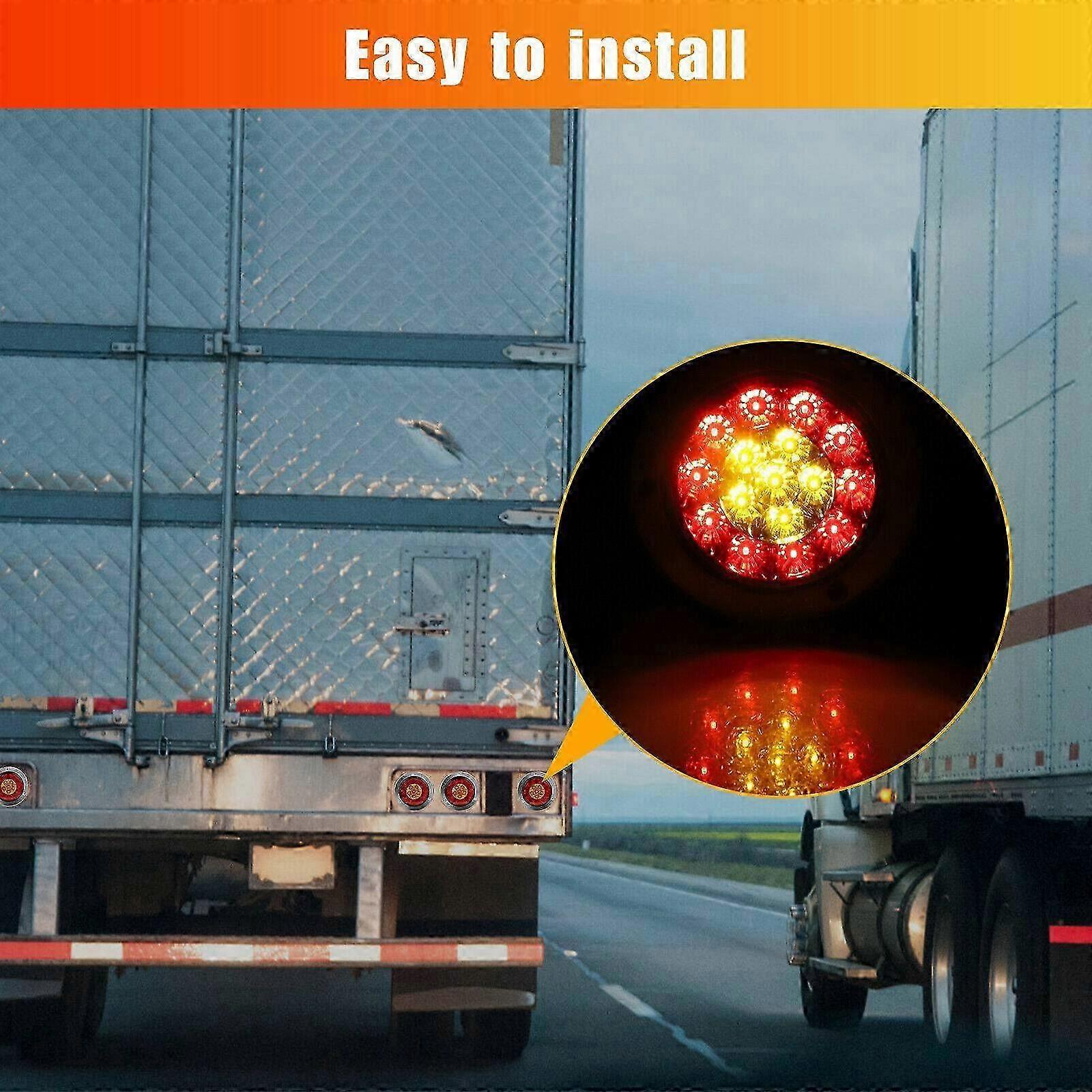2pcs Red/amber 16 Led 4 Inch Round Truck Trailer Brake Stop Turn Signal ...