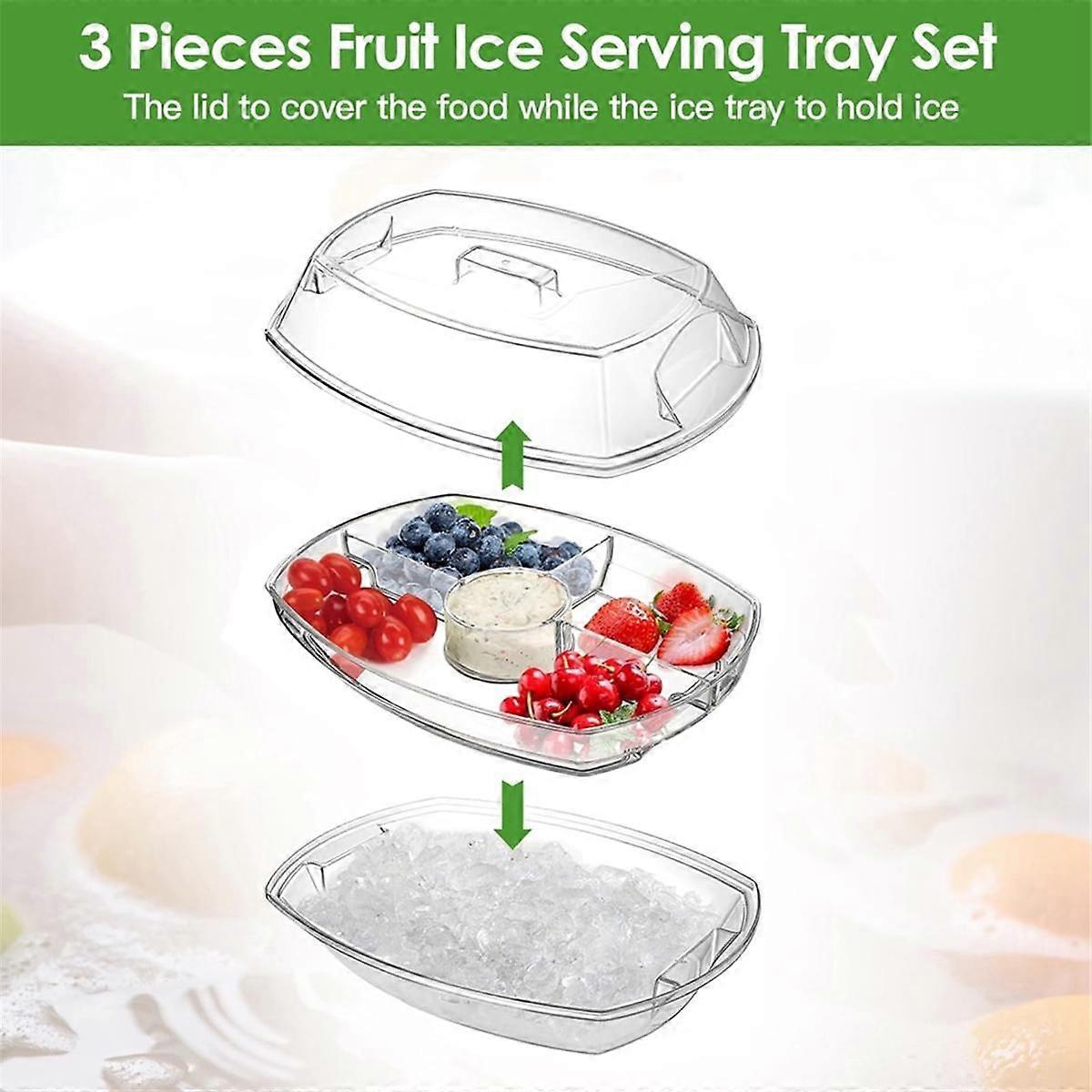 Fruit Ice Serving Tray Chilled Veggie Tray with Lid Clear Ice Serving ...