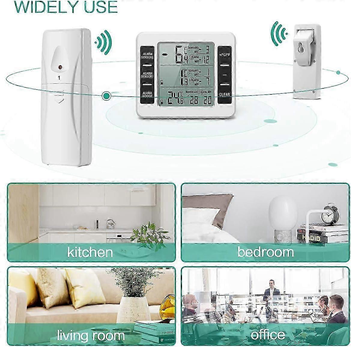 Fridge Freezer Thermometer, Wireless Fridge Thermometer with 2 Sensors ...